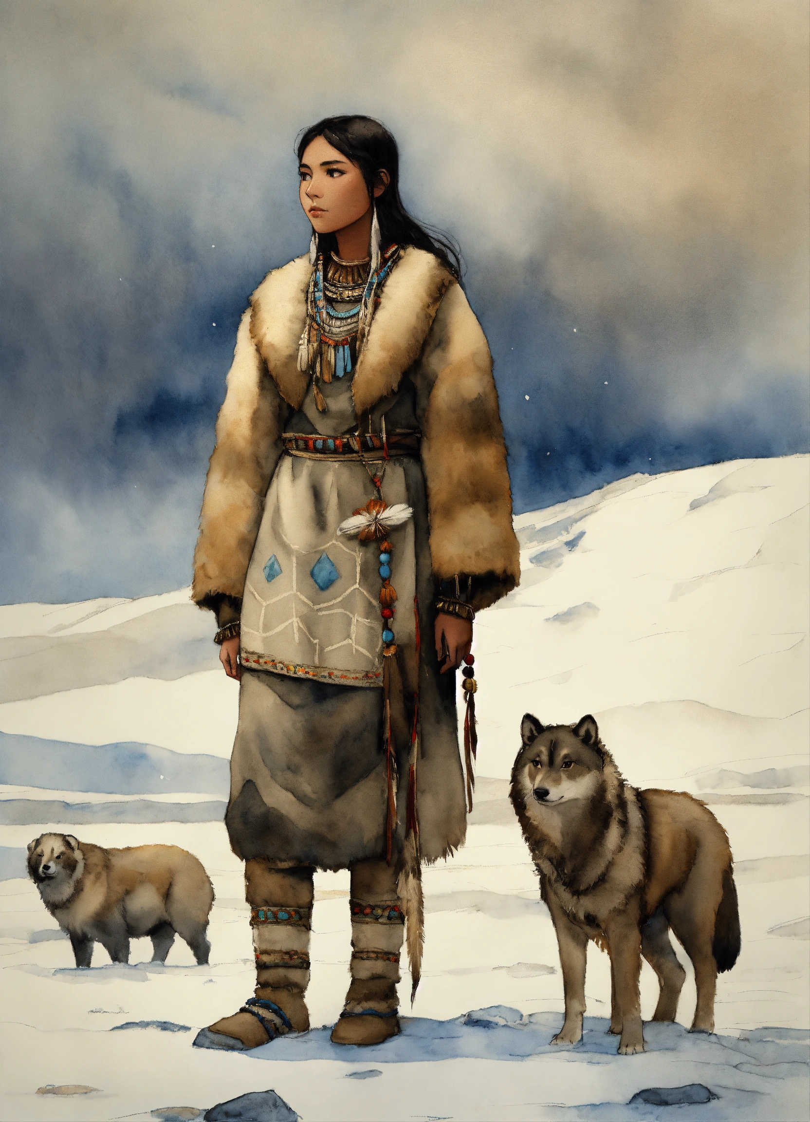 Lexica - Full body Illustration of an inuit woman, young, 18 years old ...