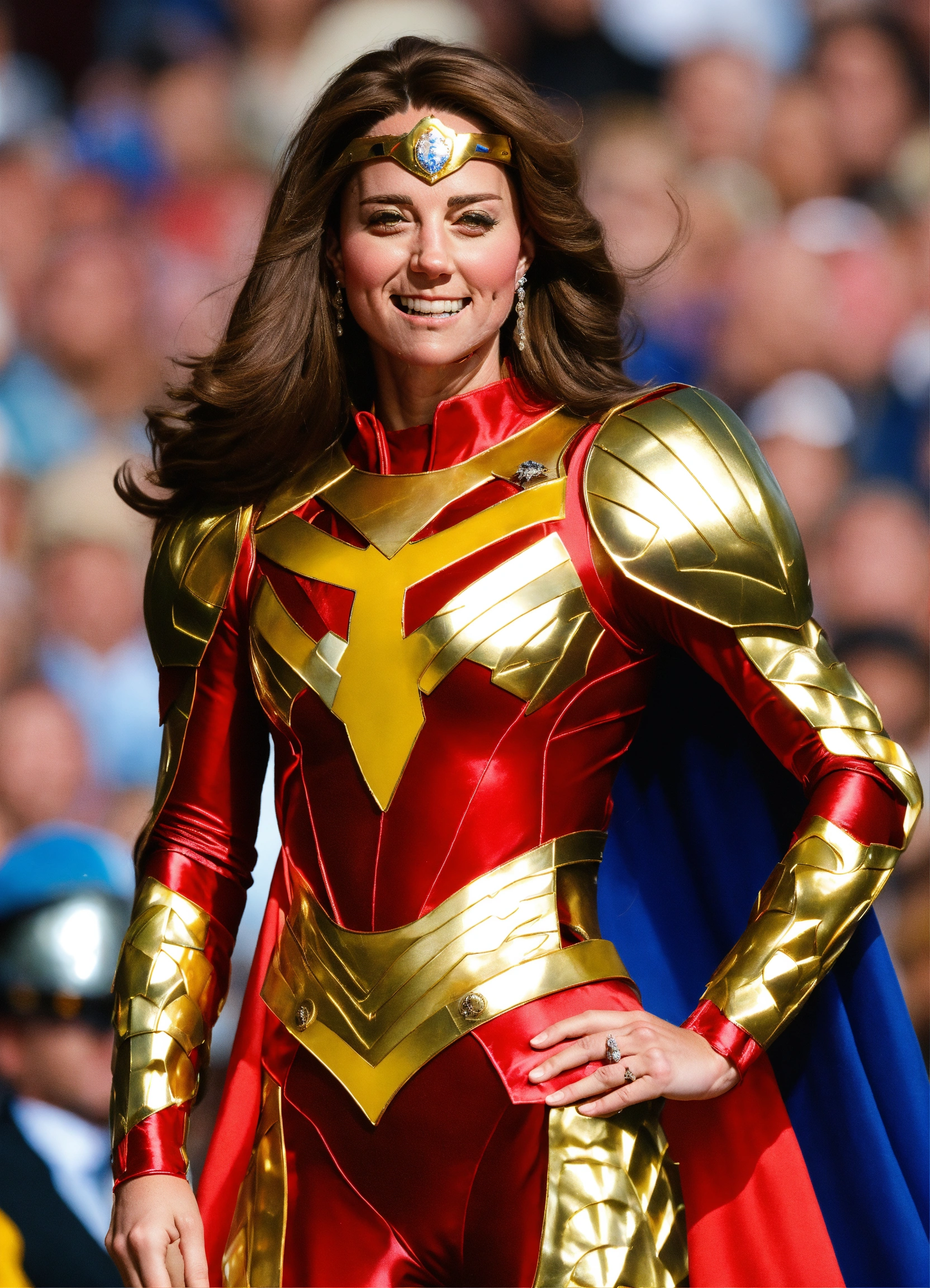 Lexica - Female athletic Princess Kate wearing metal superhero costume ...