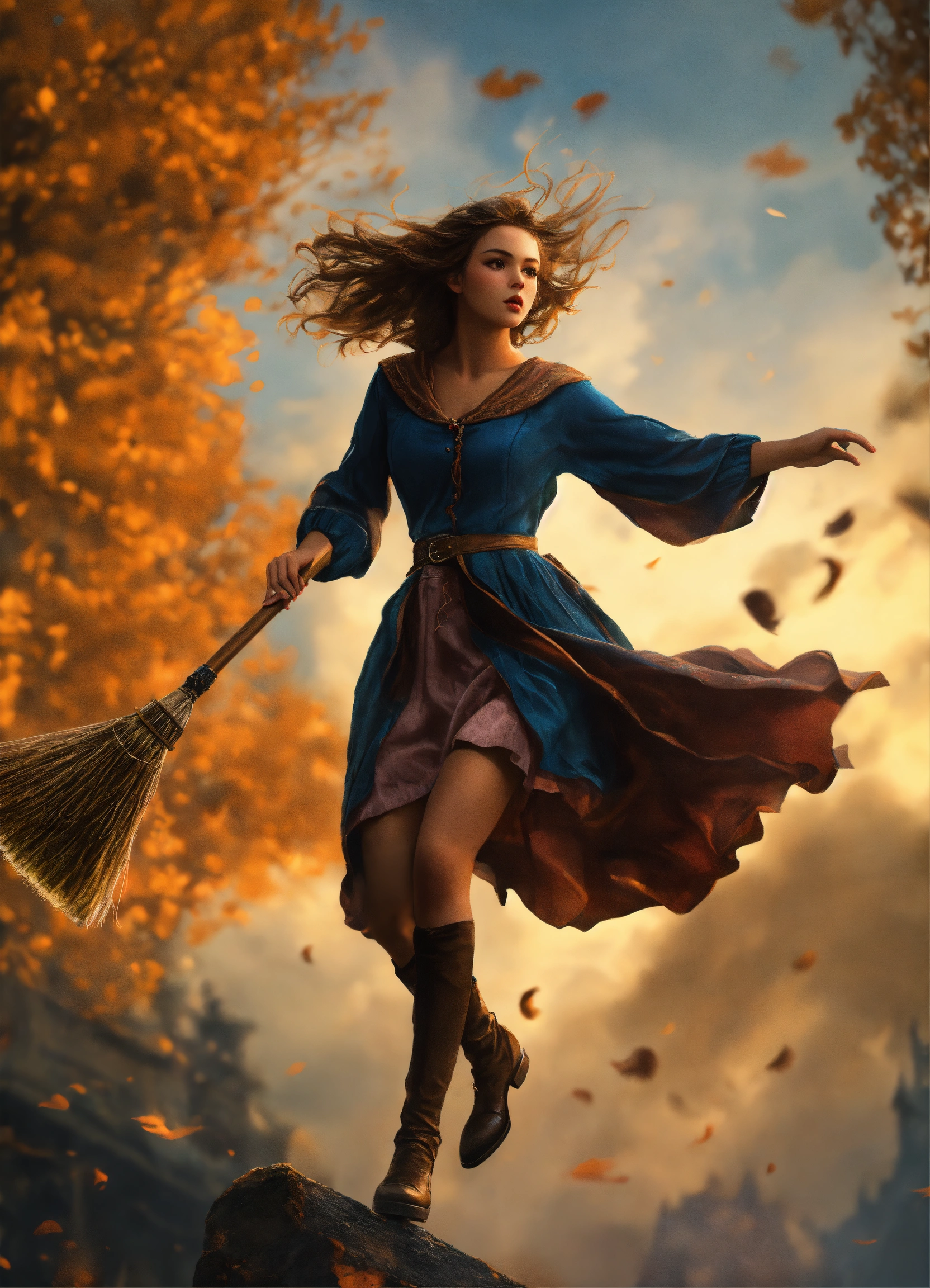 Lexica - Beautiful girl flying on a broomstick , fantasy , realistic ...
