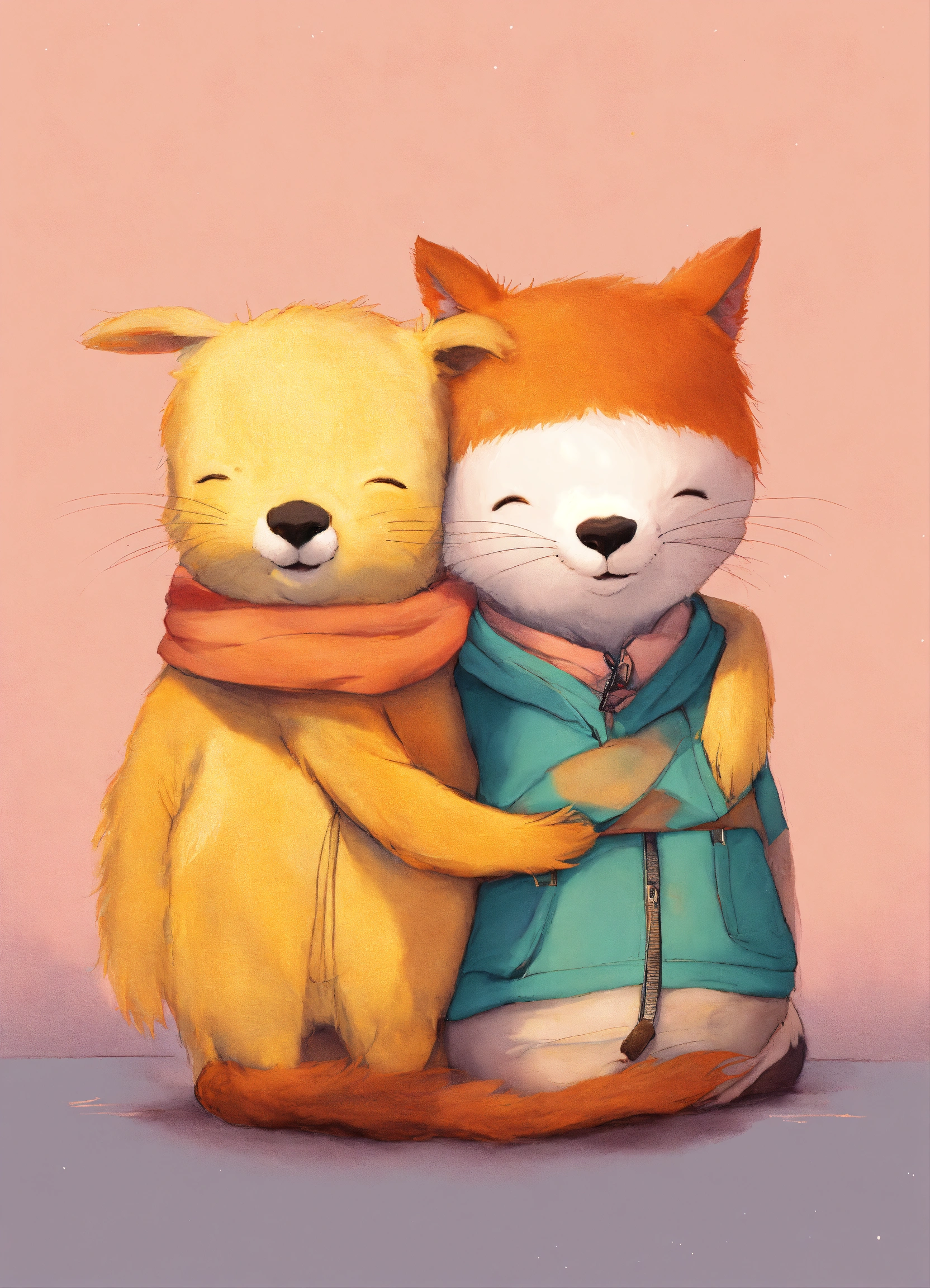 Lexica - Happy friends cuddling, cute critters, by oliver jeffers