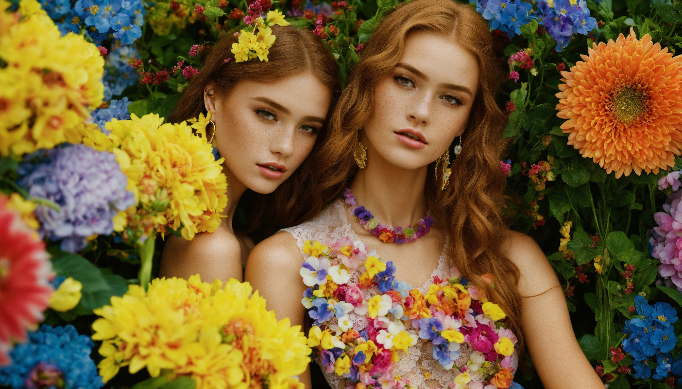 Lexica - Two girls, magazine cover, in a fashion outfit1.3, freckles ...