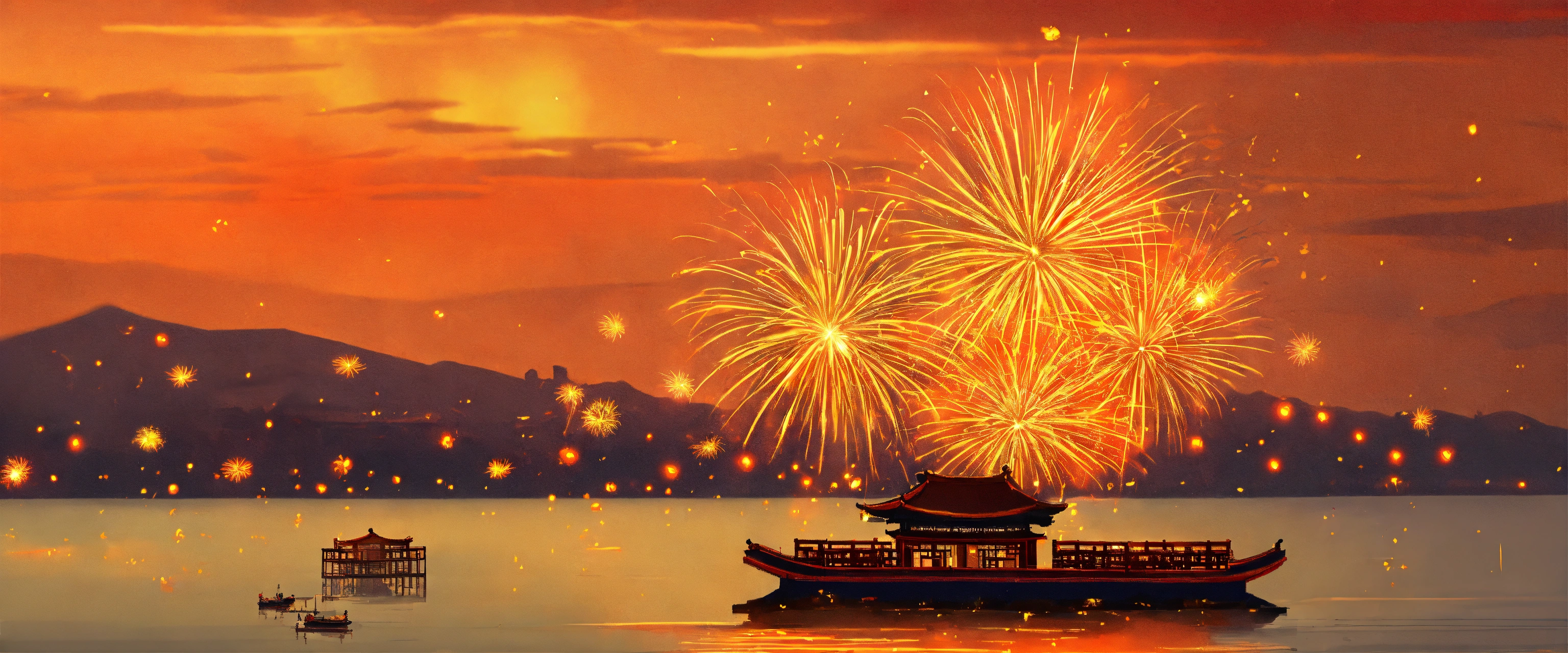 Lexica - Chinese sparklers, orange fireworks, chinese traditions art