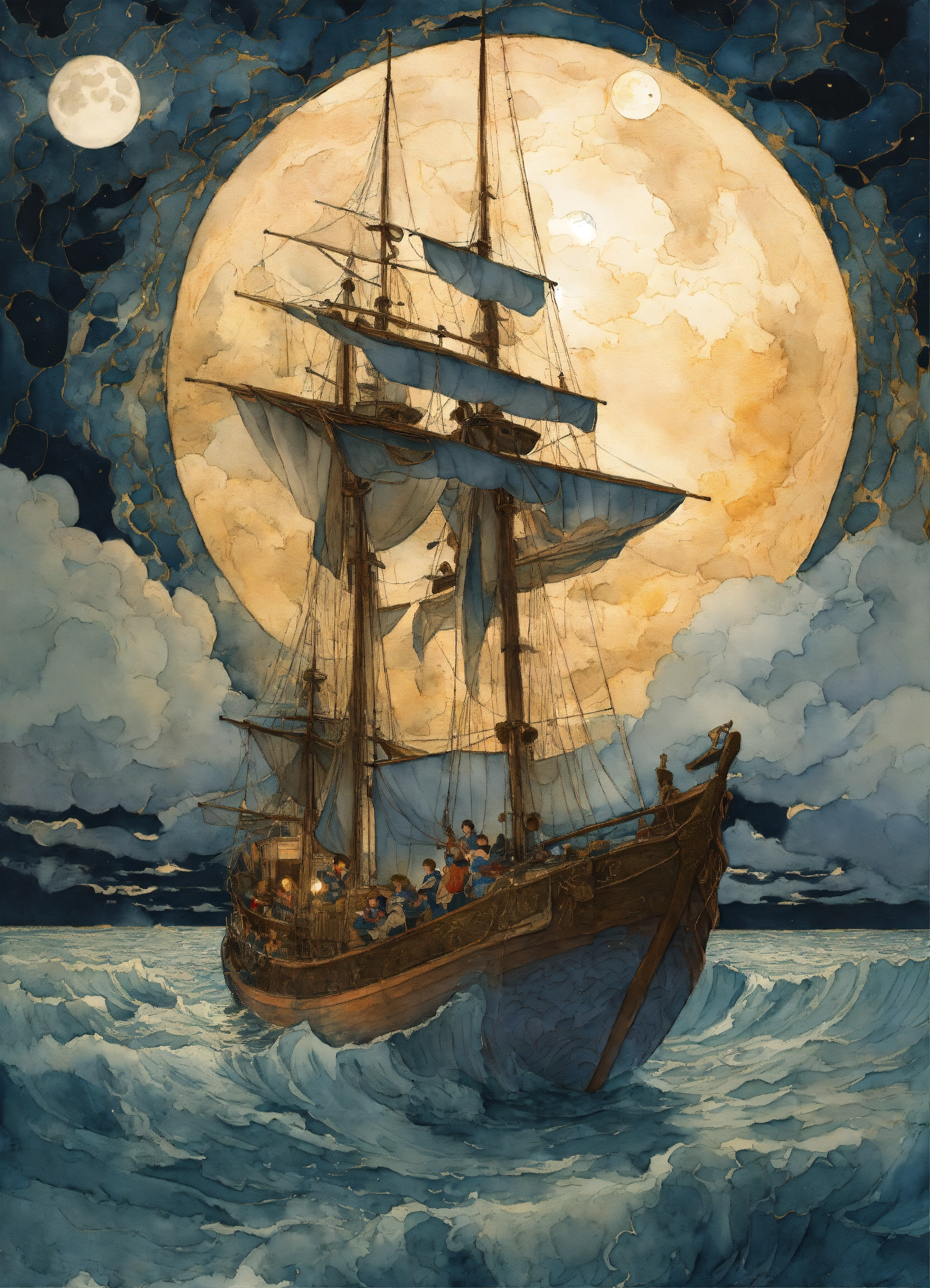 Lexica - A boat in a storm with crew holding sails. Tessellation ...