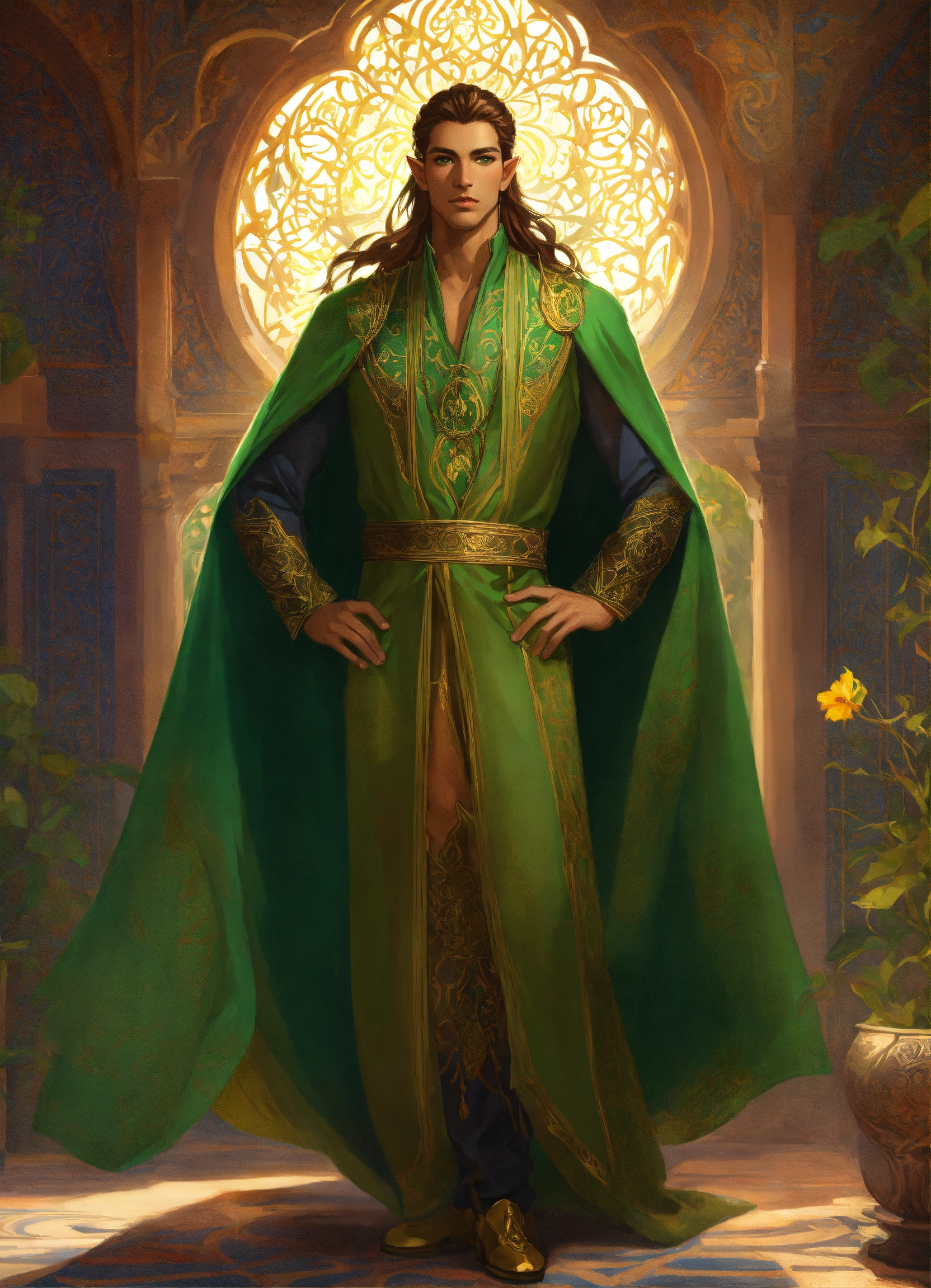 Lexica - Full body portrait of handsome persian elf male wizard, high ...