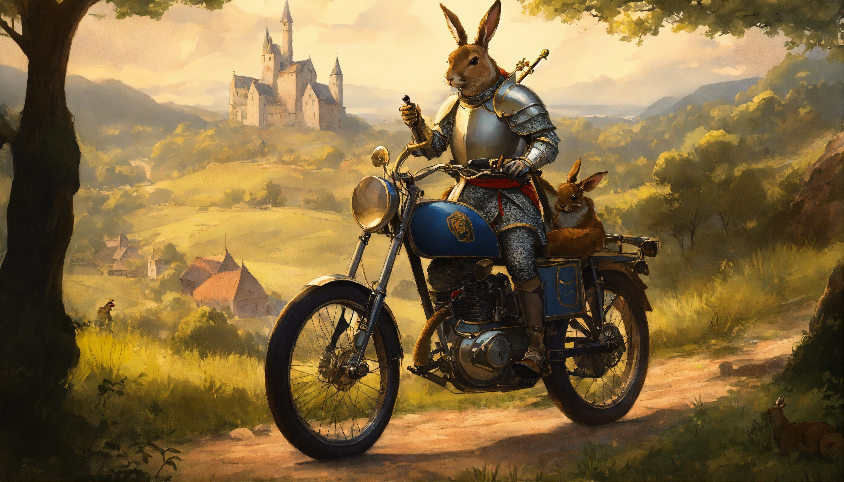 Lexica - Medieval poster of a knight riding a bike and holding a sword ...