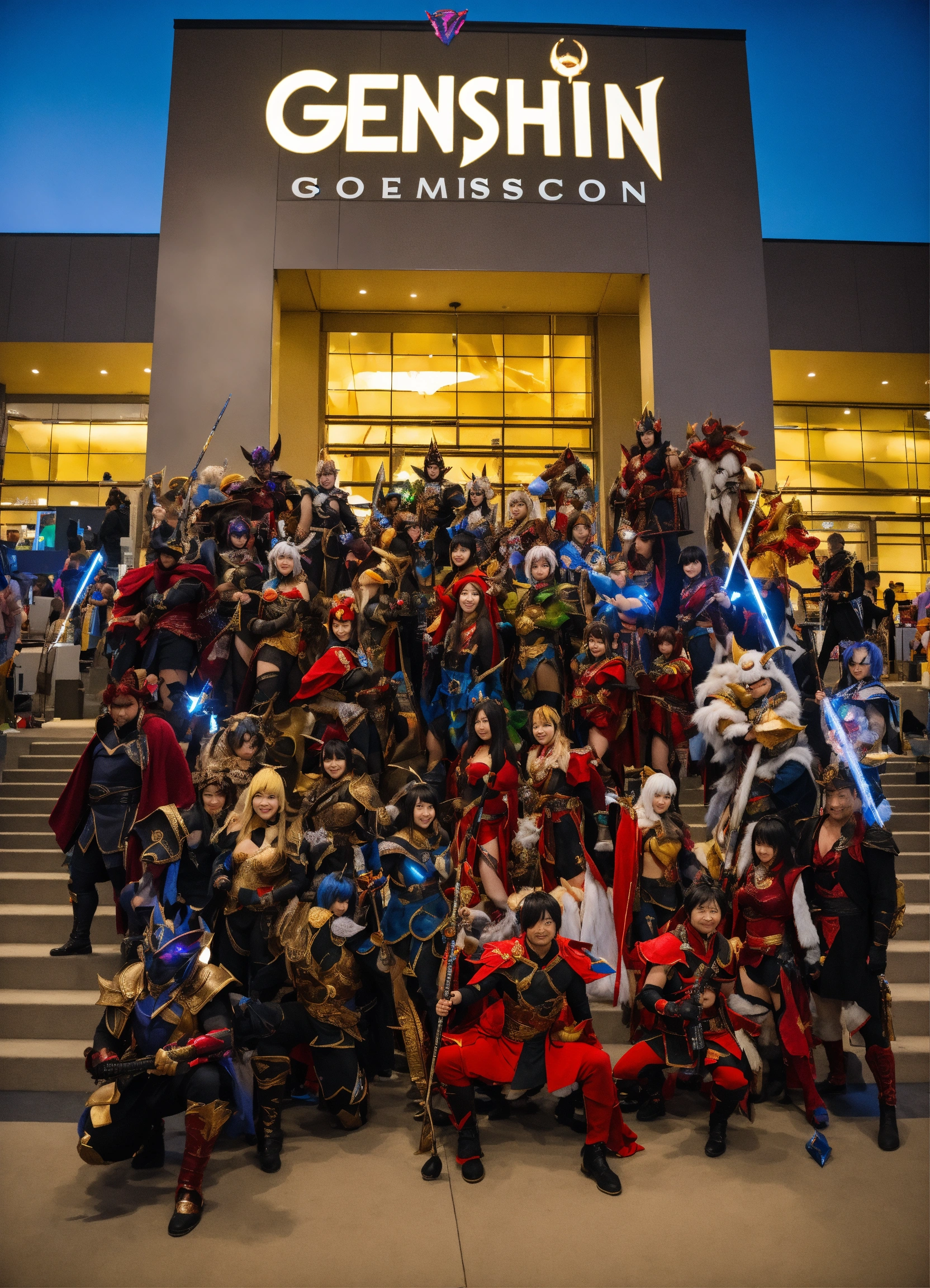 Lexica - Comic con group photo, genshin impact, shot on Sony Alpha