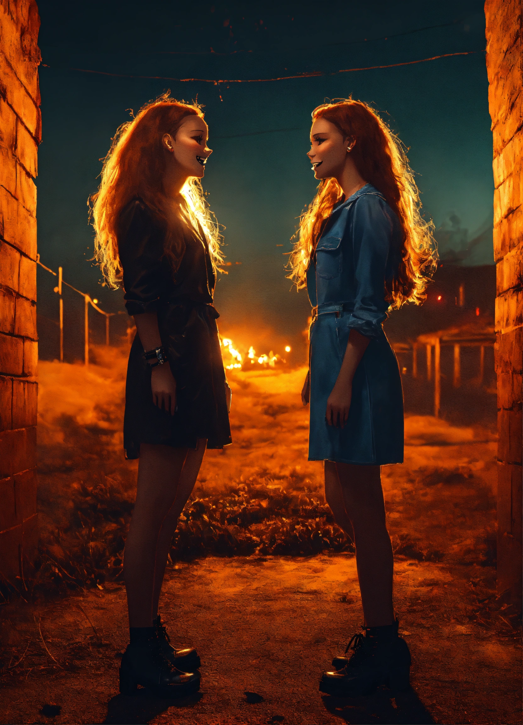 Lexica - 2 female twins looking at each other with jealousy, evil grin ...