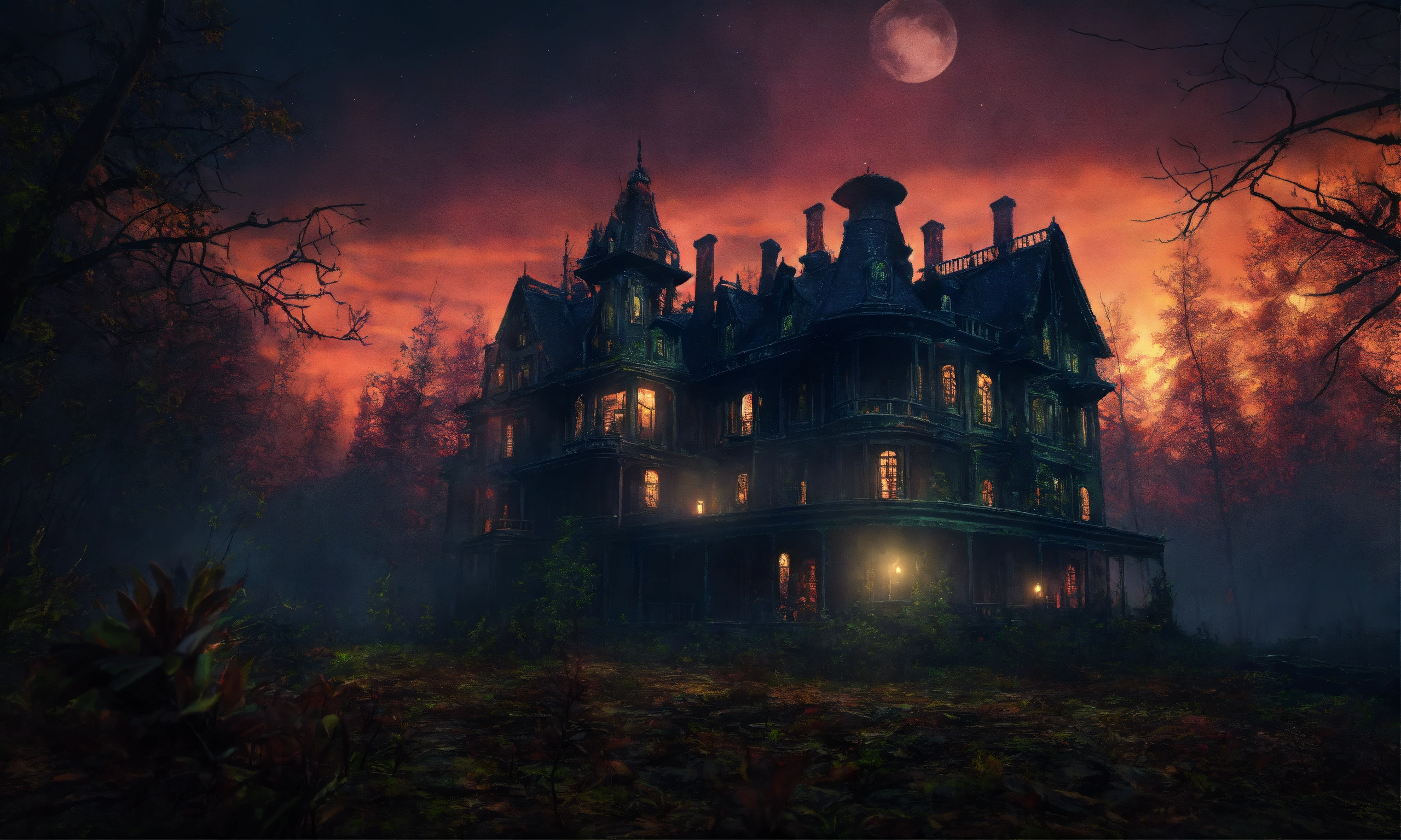 Lexica - Image of a sinister haunted forest at night with a haunted ...