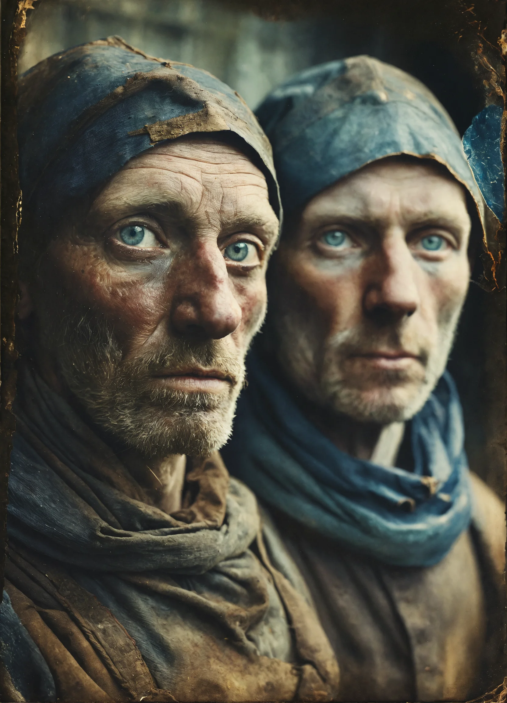 Lexica - A faded photograph of medieval workers, but their eyes are ...