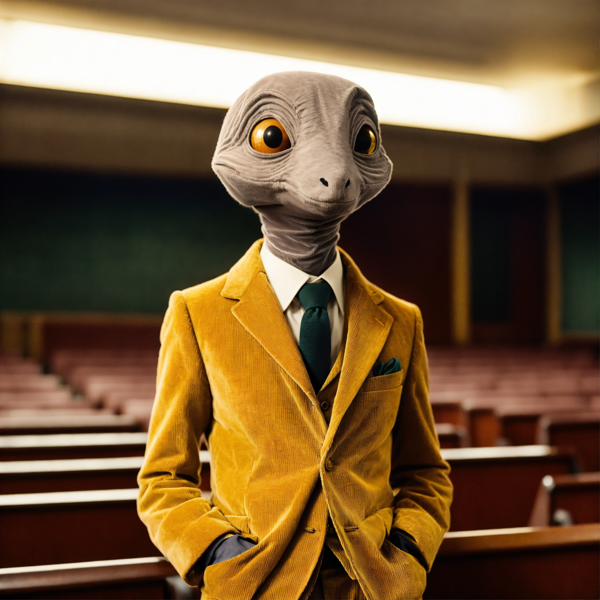 Lexica - A realistic grey alien standing in a lecture auditorium ...