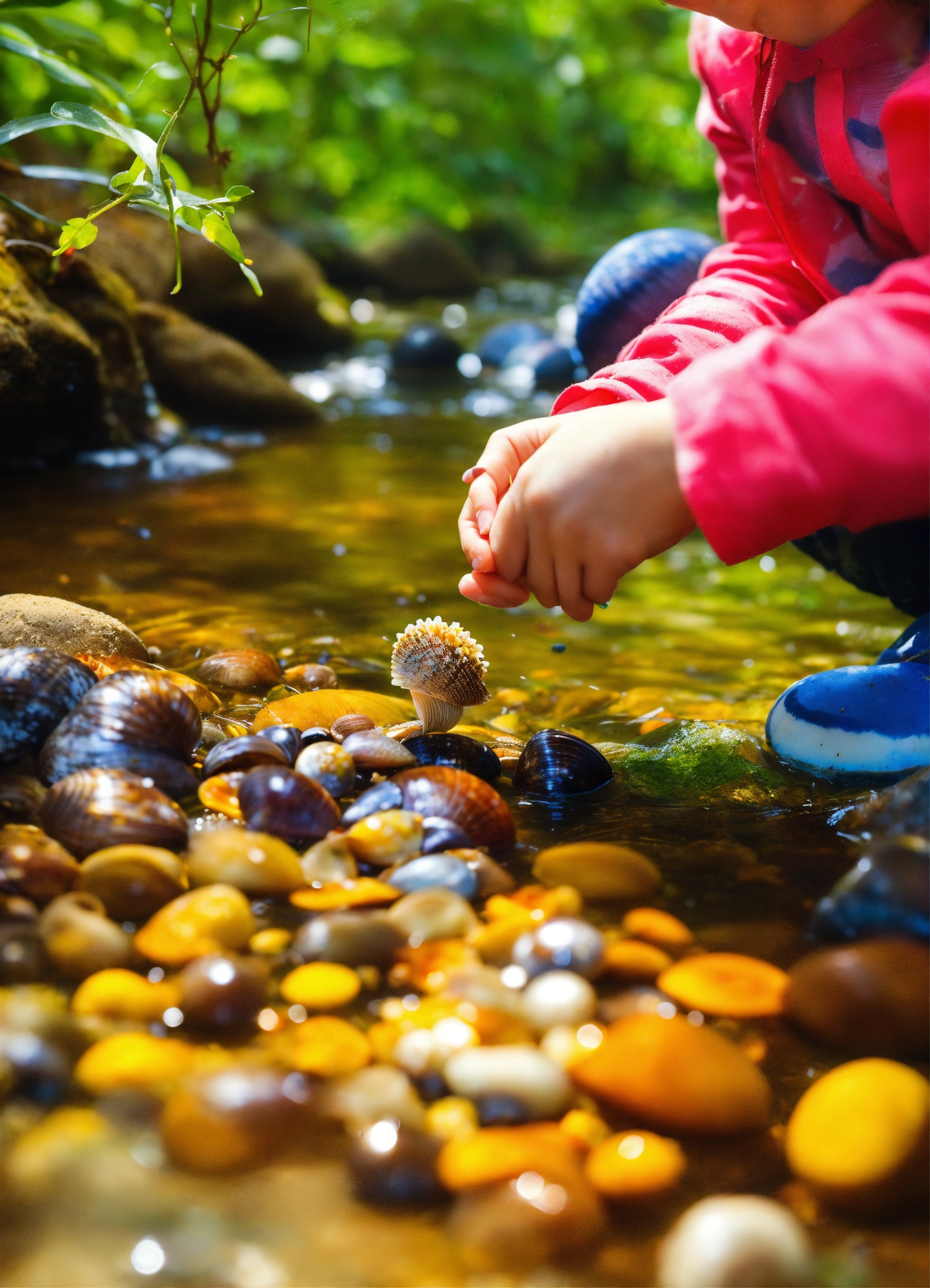 Lexica - The girl picked up shells, snails and colorful small stones in ...