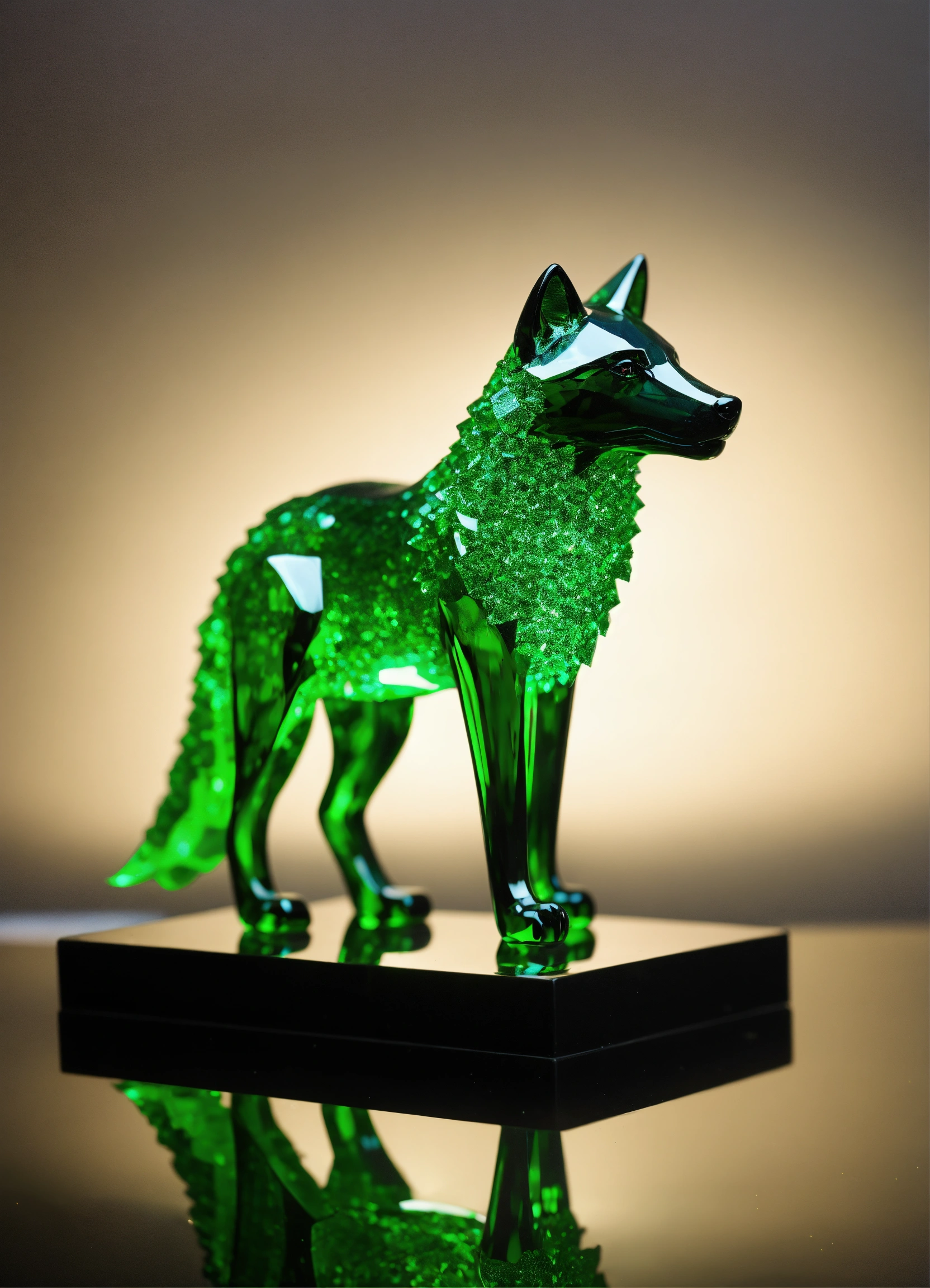 Lexica - Hyper realistic green opaque sparkling crystal wolf sculpture ...