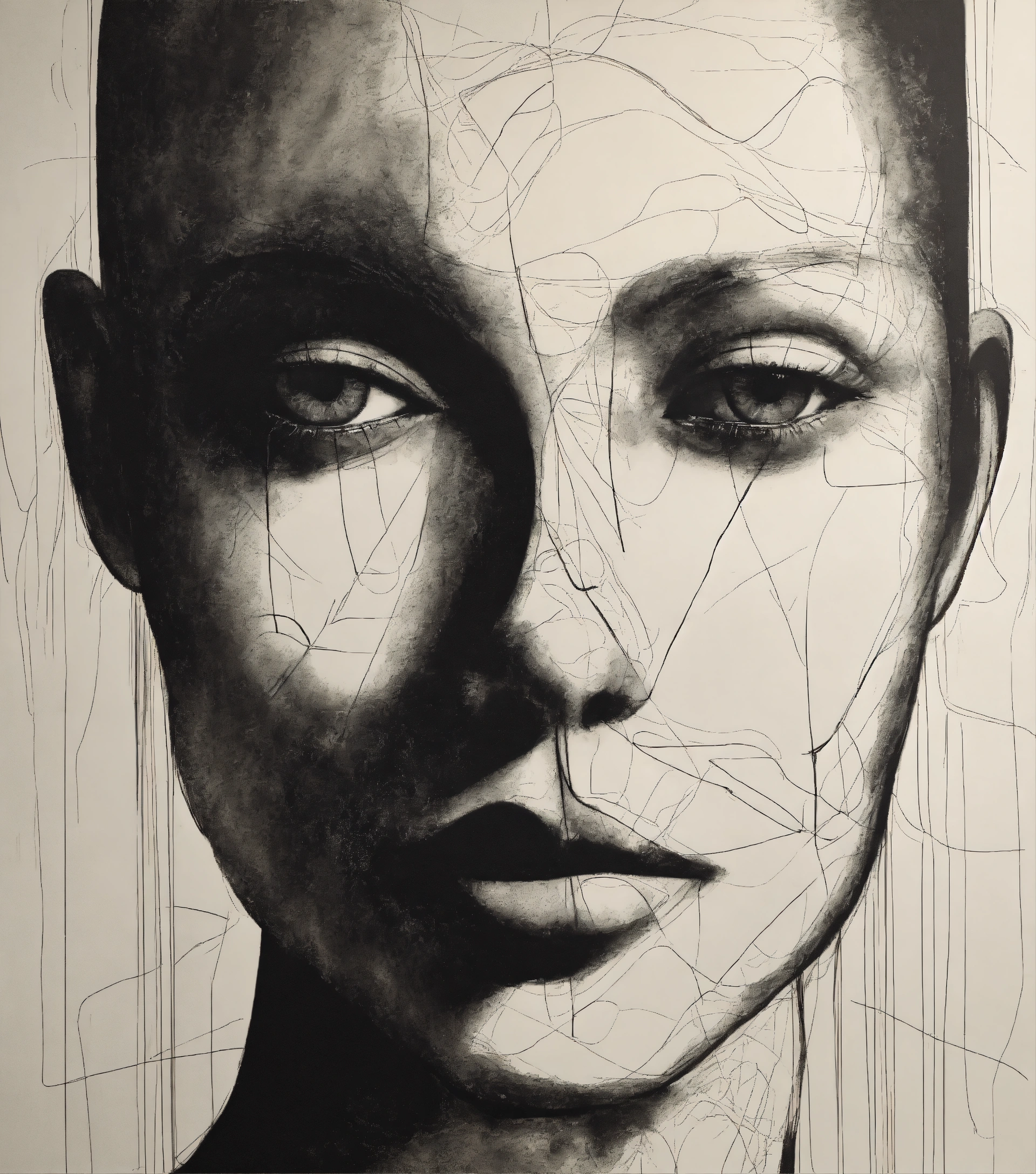 Lexica - A black and white drawing of a face, a minimalist painting ...
