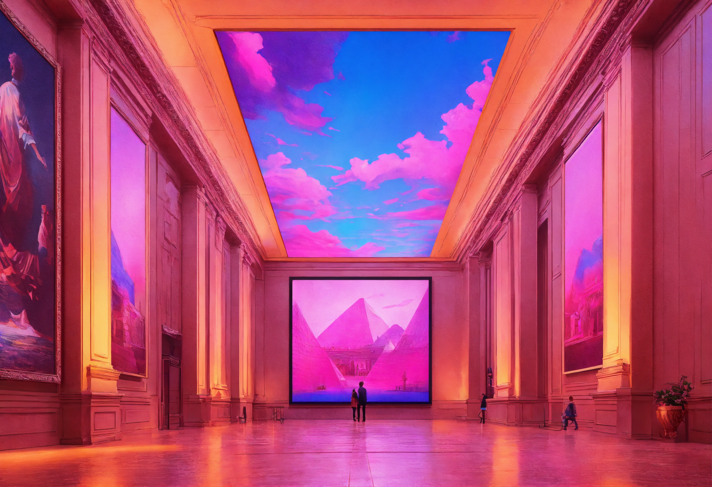 Lexica - Large room at the louvre with massive framed painting on the ...