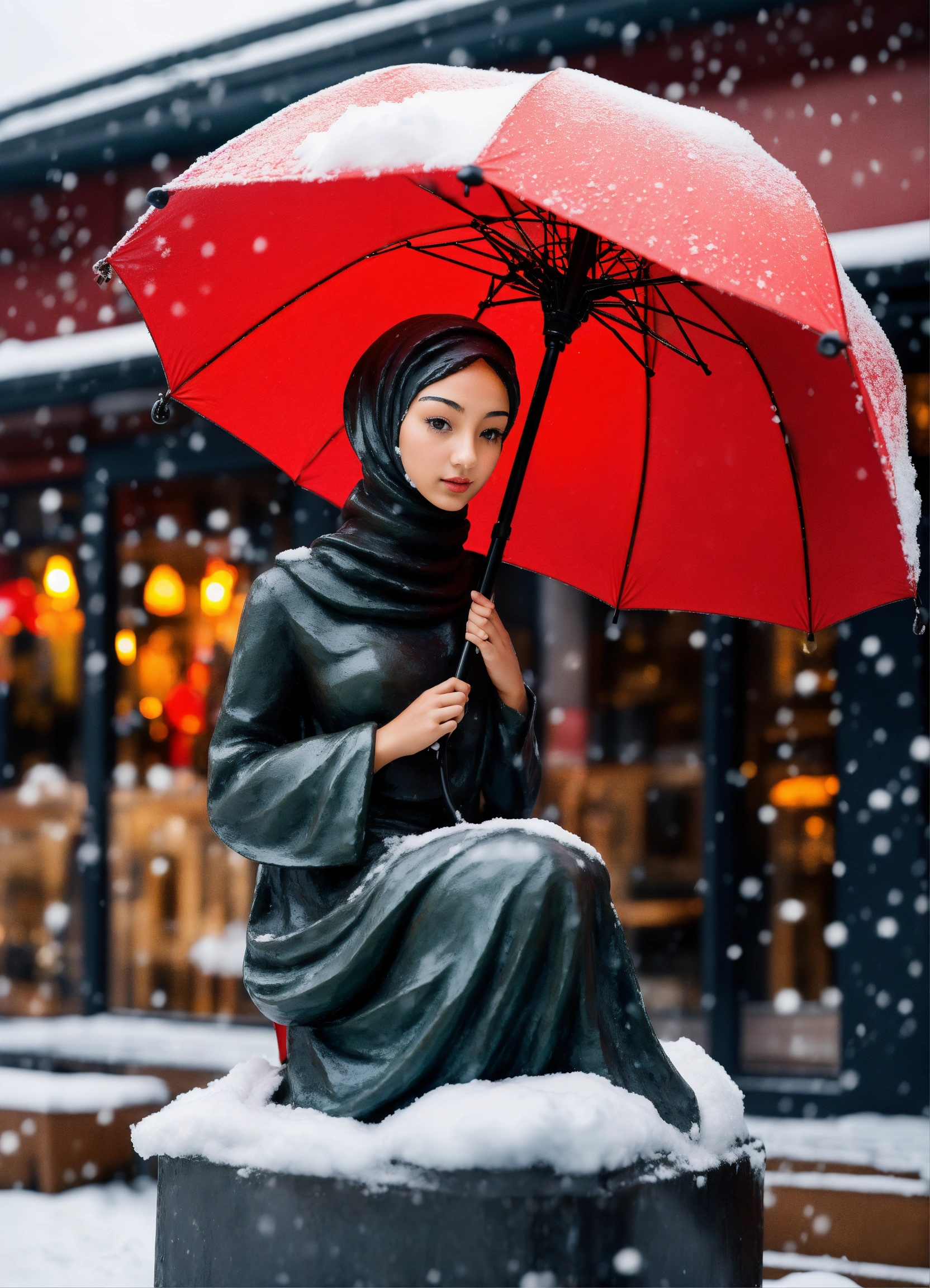 Lexica - Abstract hijab girl statue on a fluffy cloud holding a snowy ...