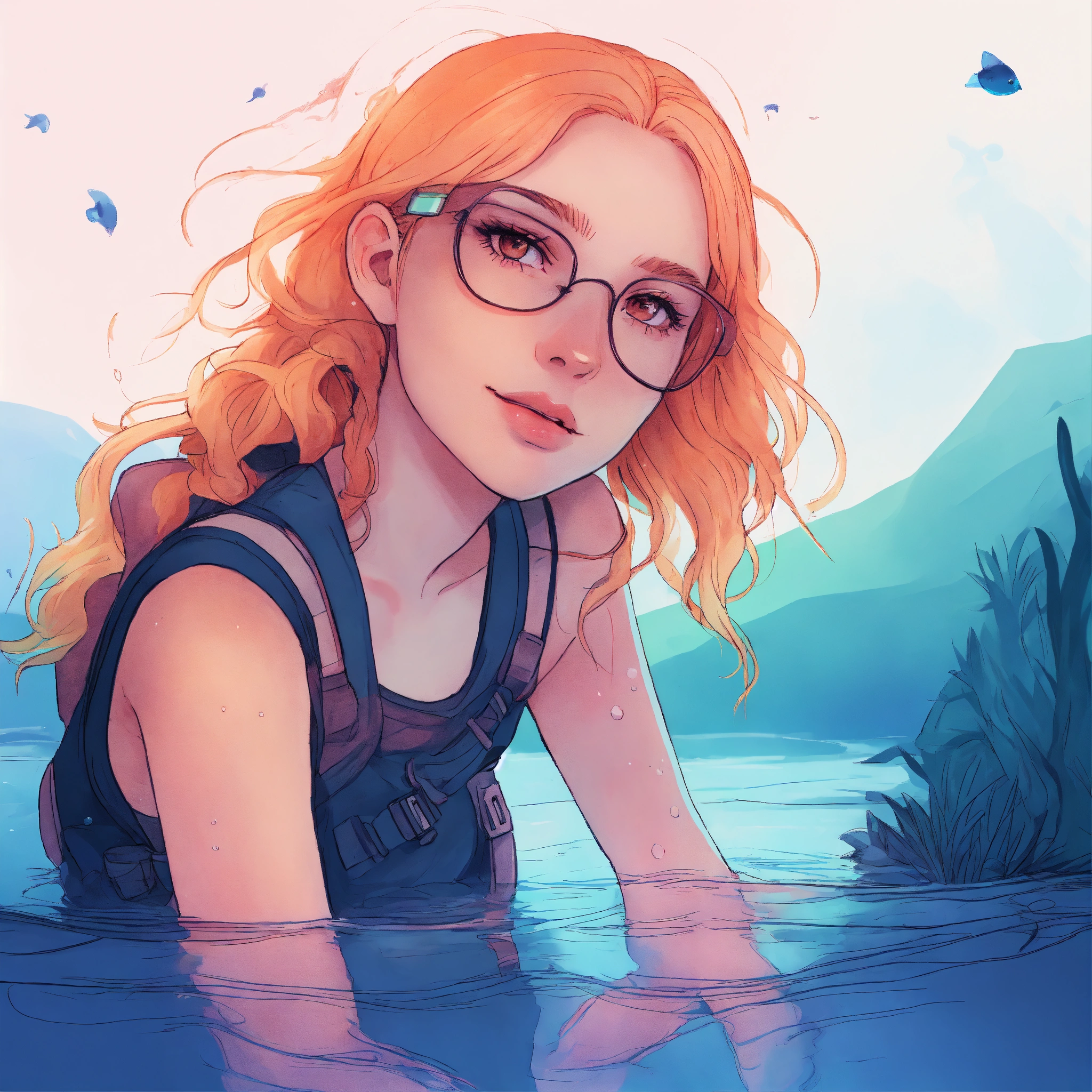 Lexica - Art style of gretel lusky stye gamer in water, simple pencil ...