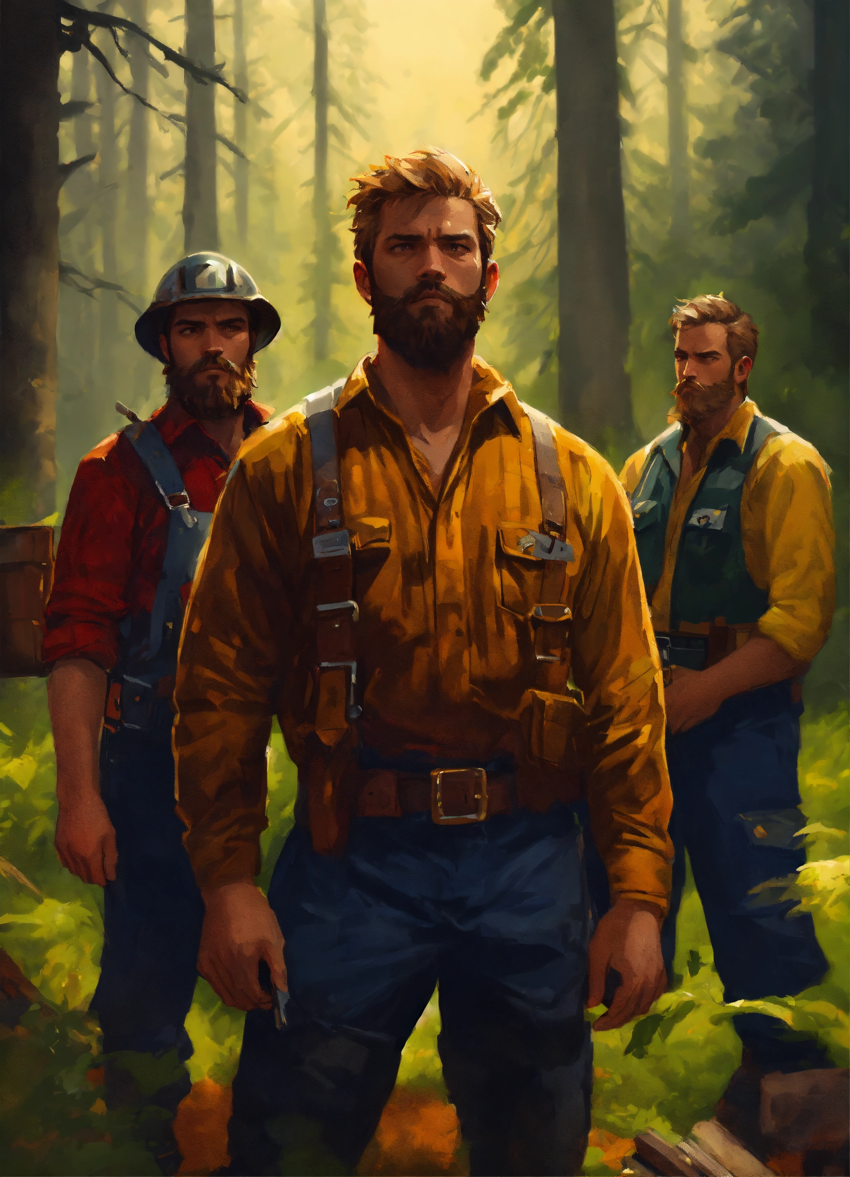 Lexica - Close Up, highly detailed, defiant, dangerous, lumberjacks ...
