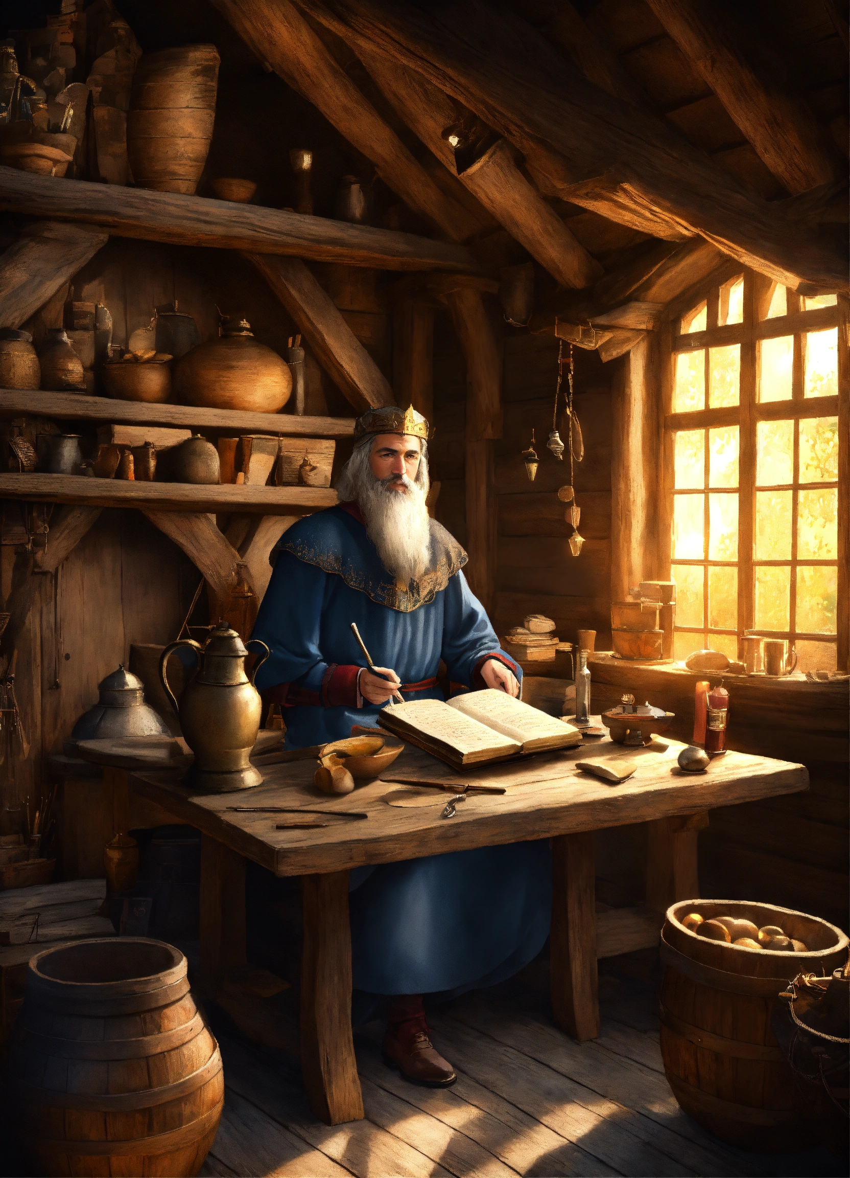 Lexica - Illustrated realistic, adult man from medieval ages, inside ...