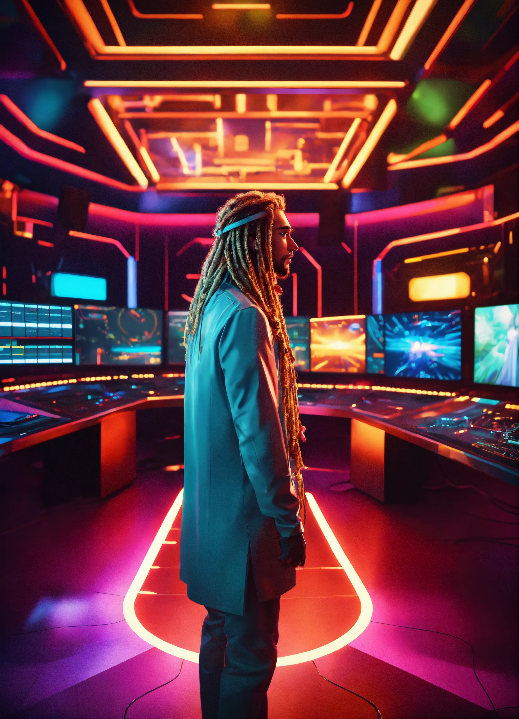 Lexica - Caucasian male with long blonde dreadlocks wearing futuristic ...