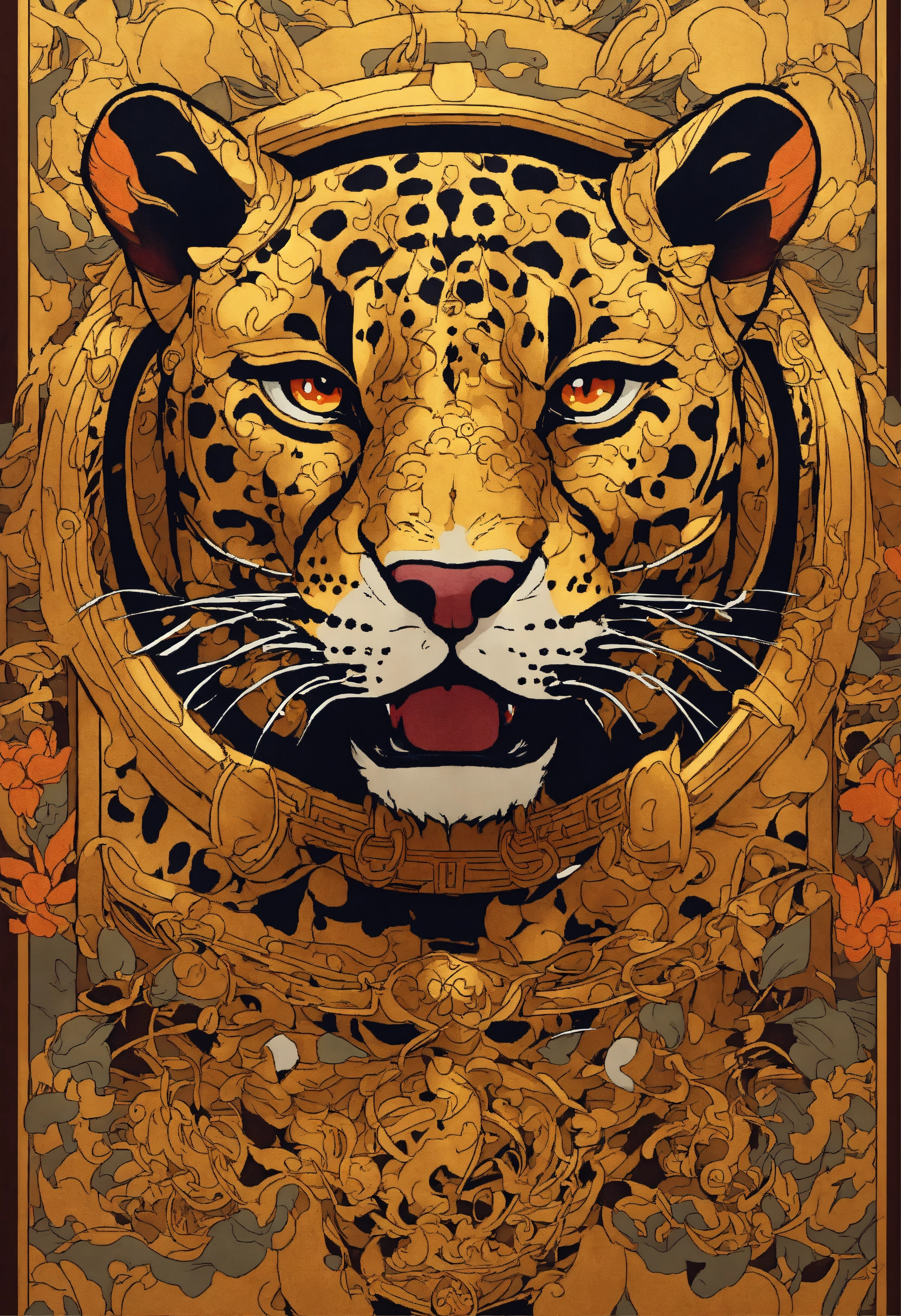 Lexica - There is a jaguar with a gold chain around its , jaguar design ...