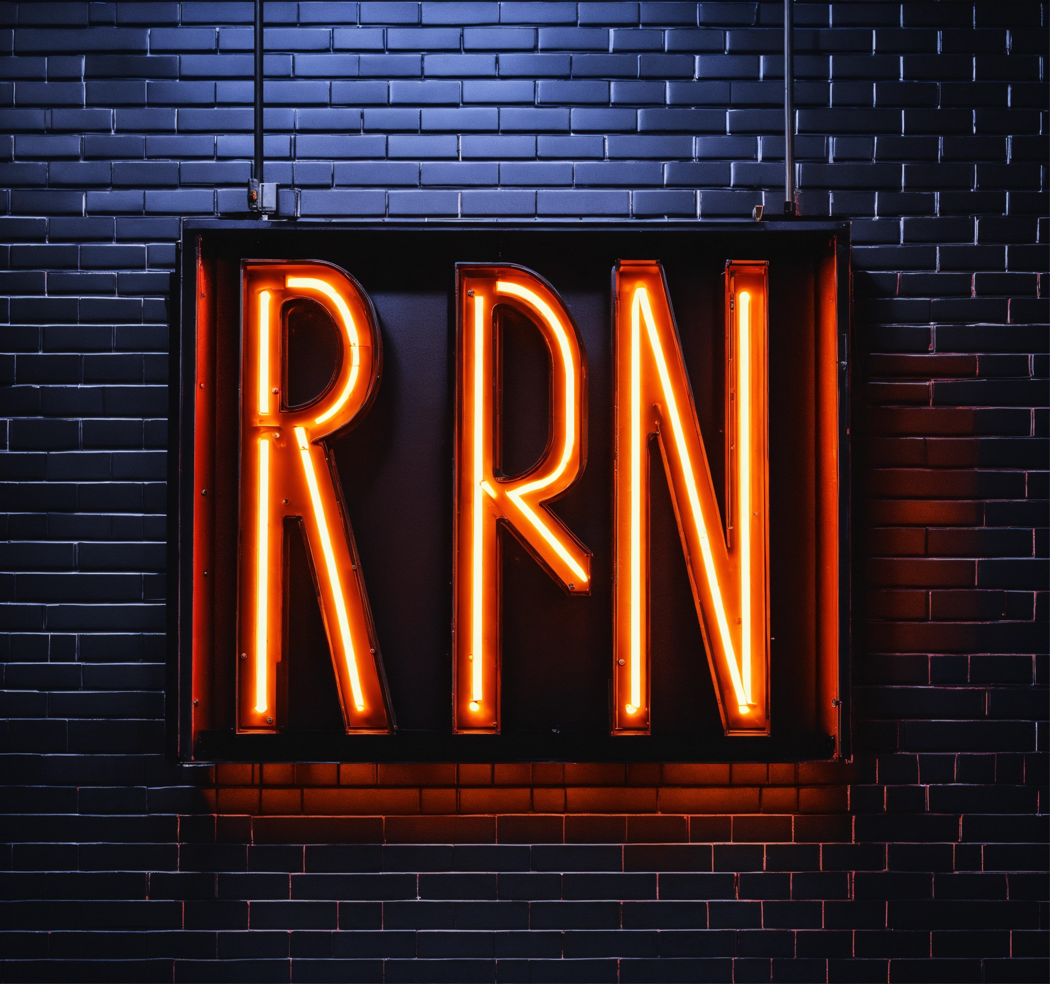 Lexica - Logo "RN", realistic LED sign, background black