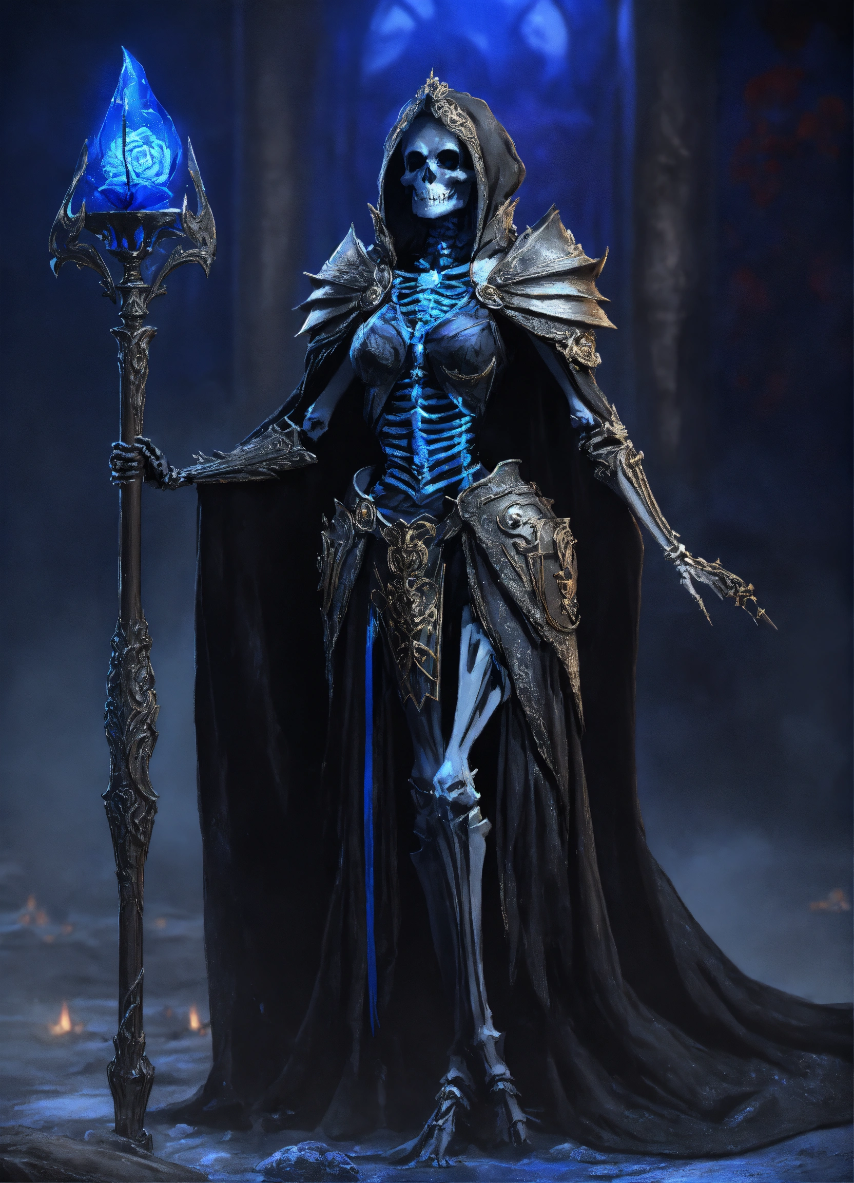 Lexica - Skeletal female lich queen with charcoal silk garbs covering ...