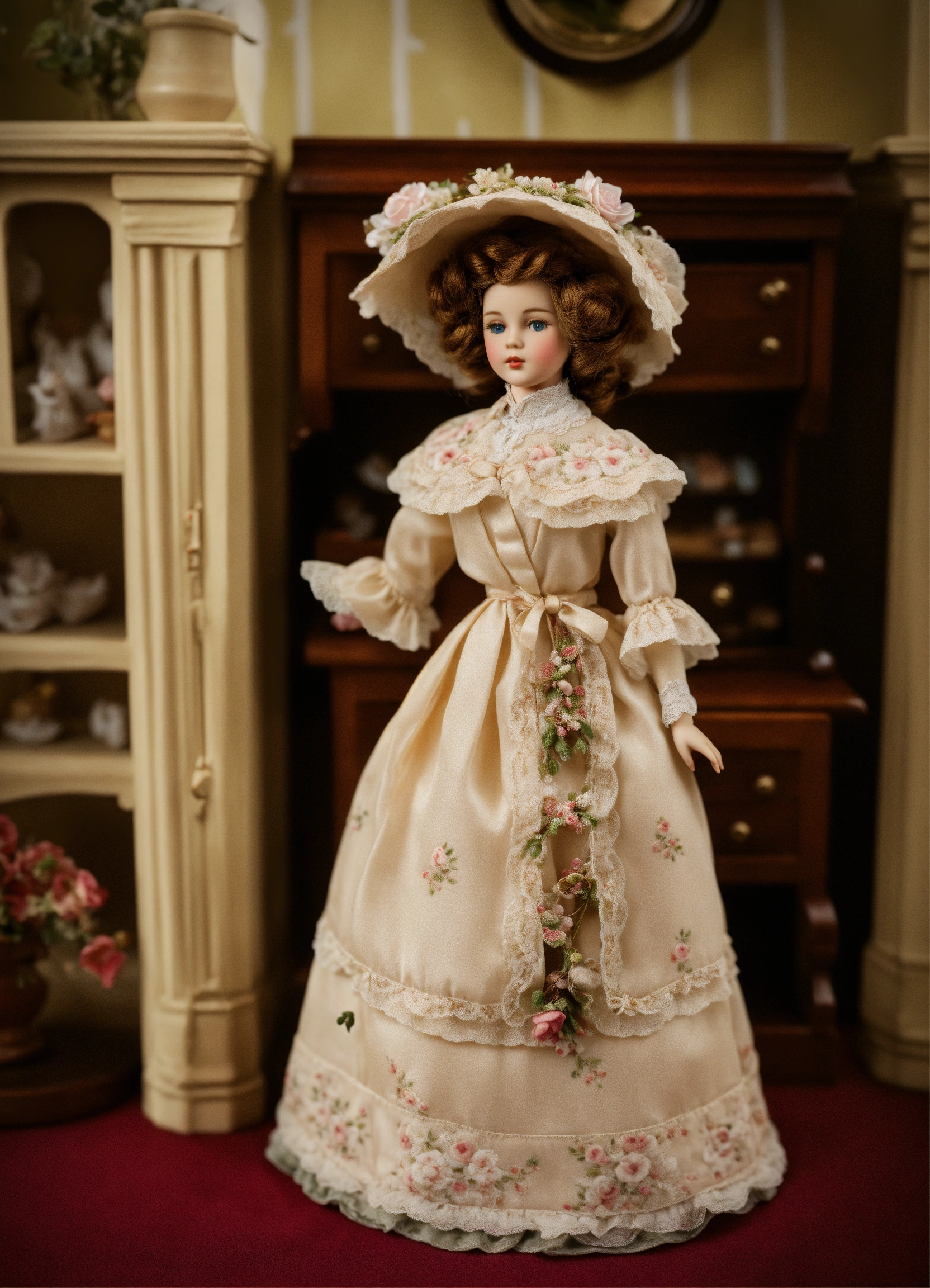 Lexica - Beautiful Edwardian porcelain fashion doll , into a dollhouse ...