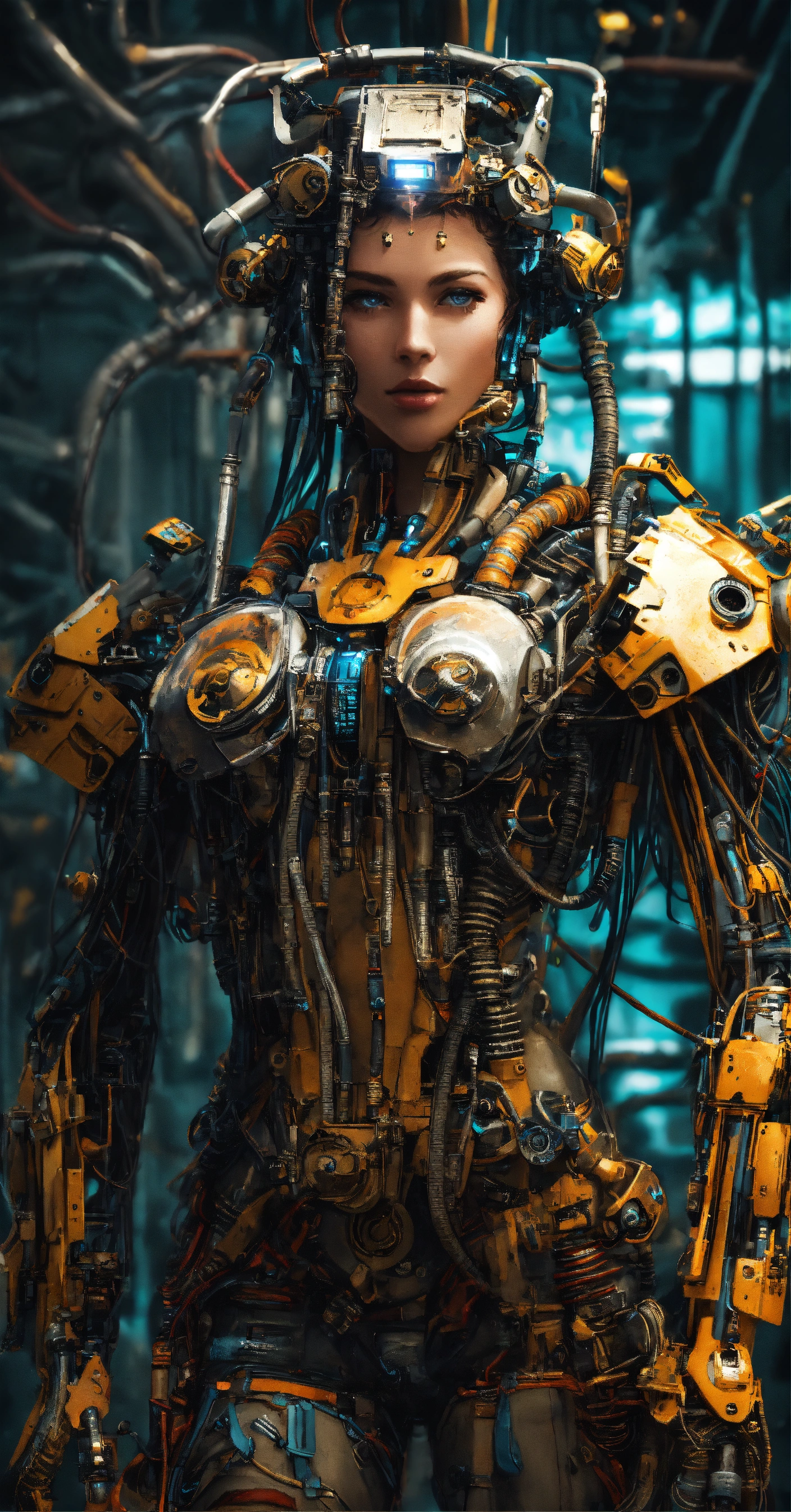 Lexica - Cybernetic mechanical warrior with many hoses and cables.