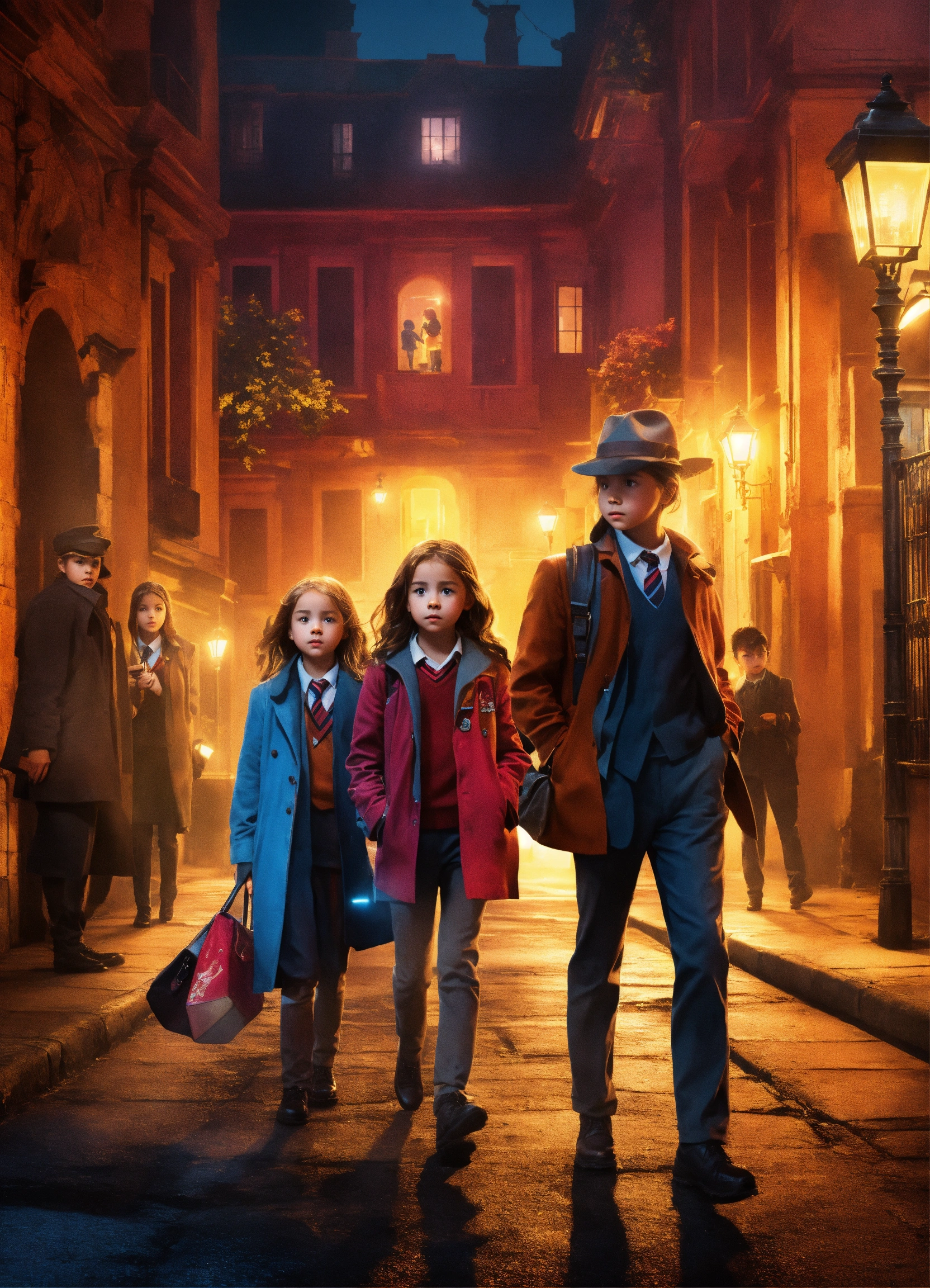 Lexica - Estilo portada de película de detectives, cuatro niños de ...