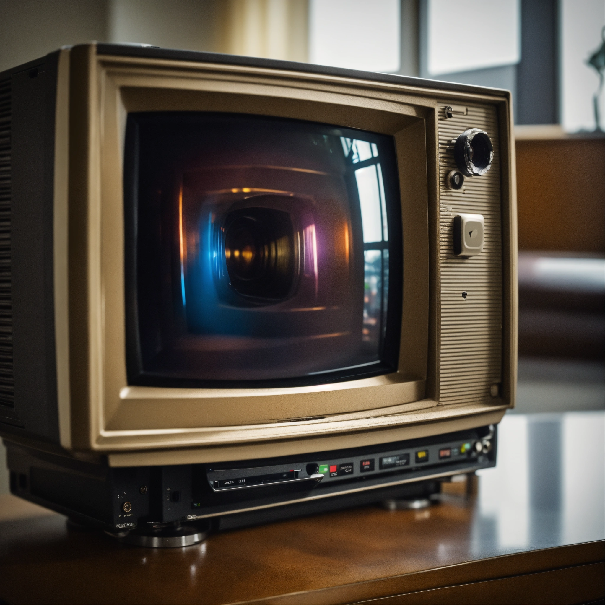 Lexica - A TV monitor showing a movie camera, modern photographic style