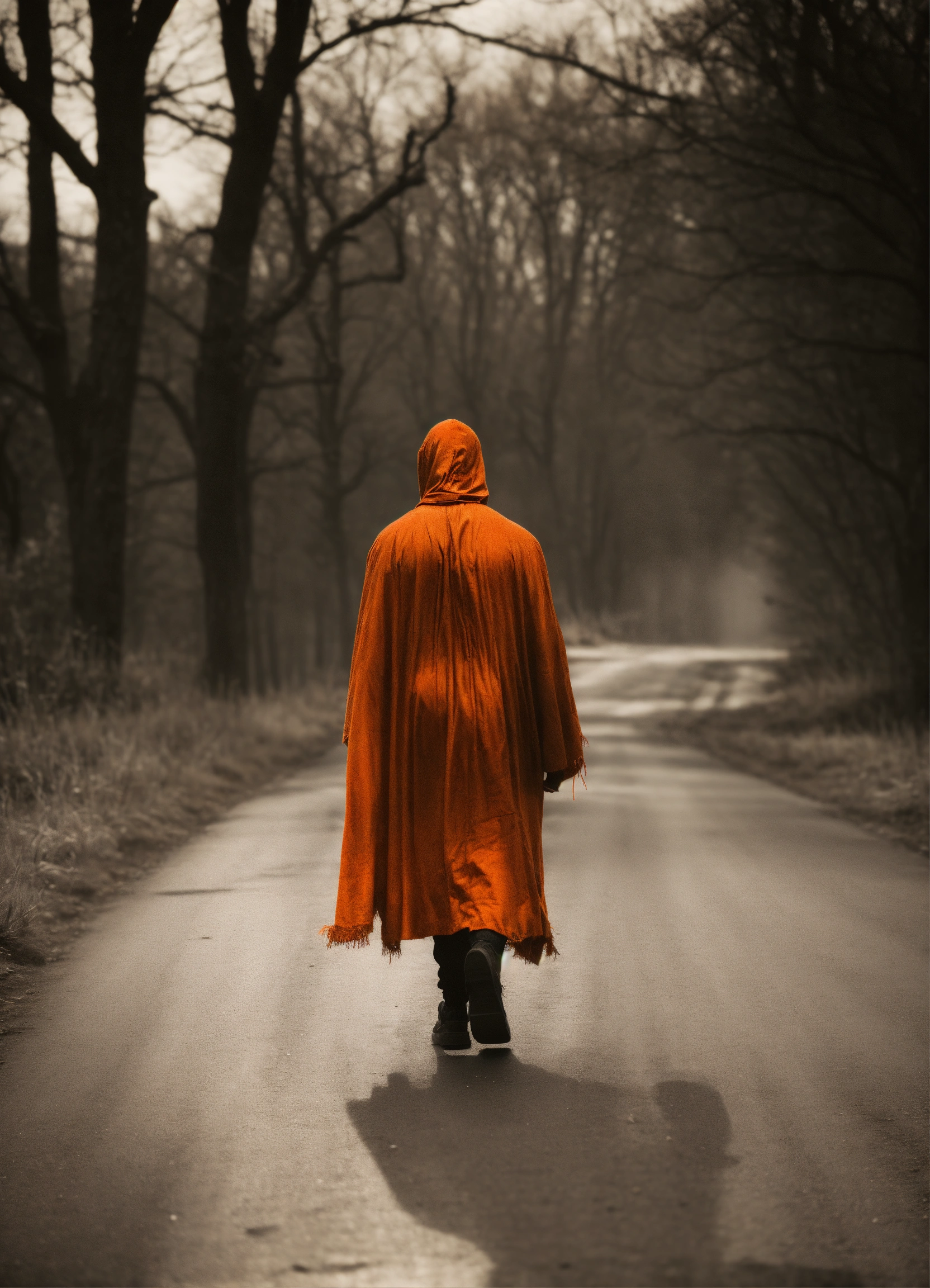 Lexica - A black and white image showing a creepy creep walking down a ...
