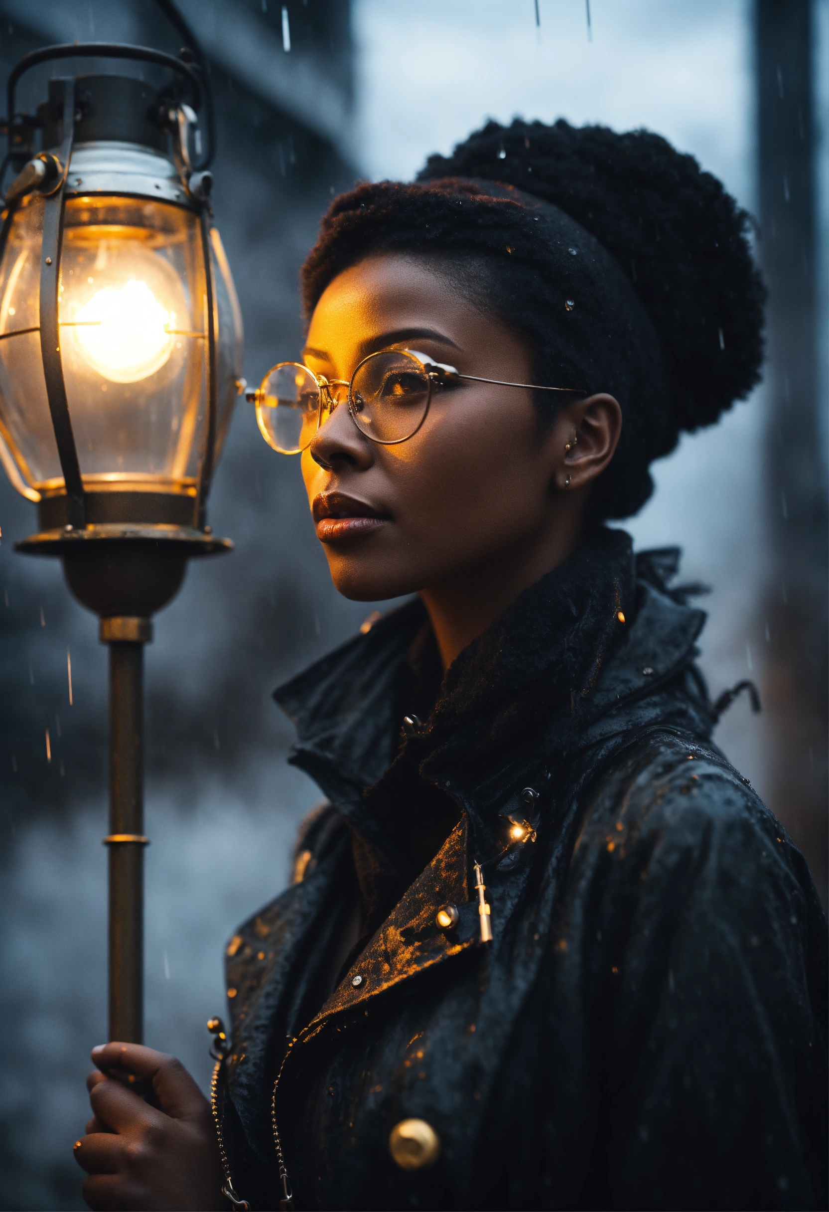 Lexica - Close up from a beautiful black skinned steampunk lady ...