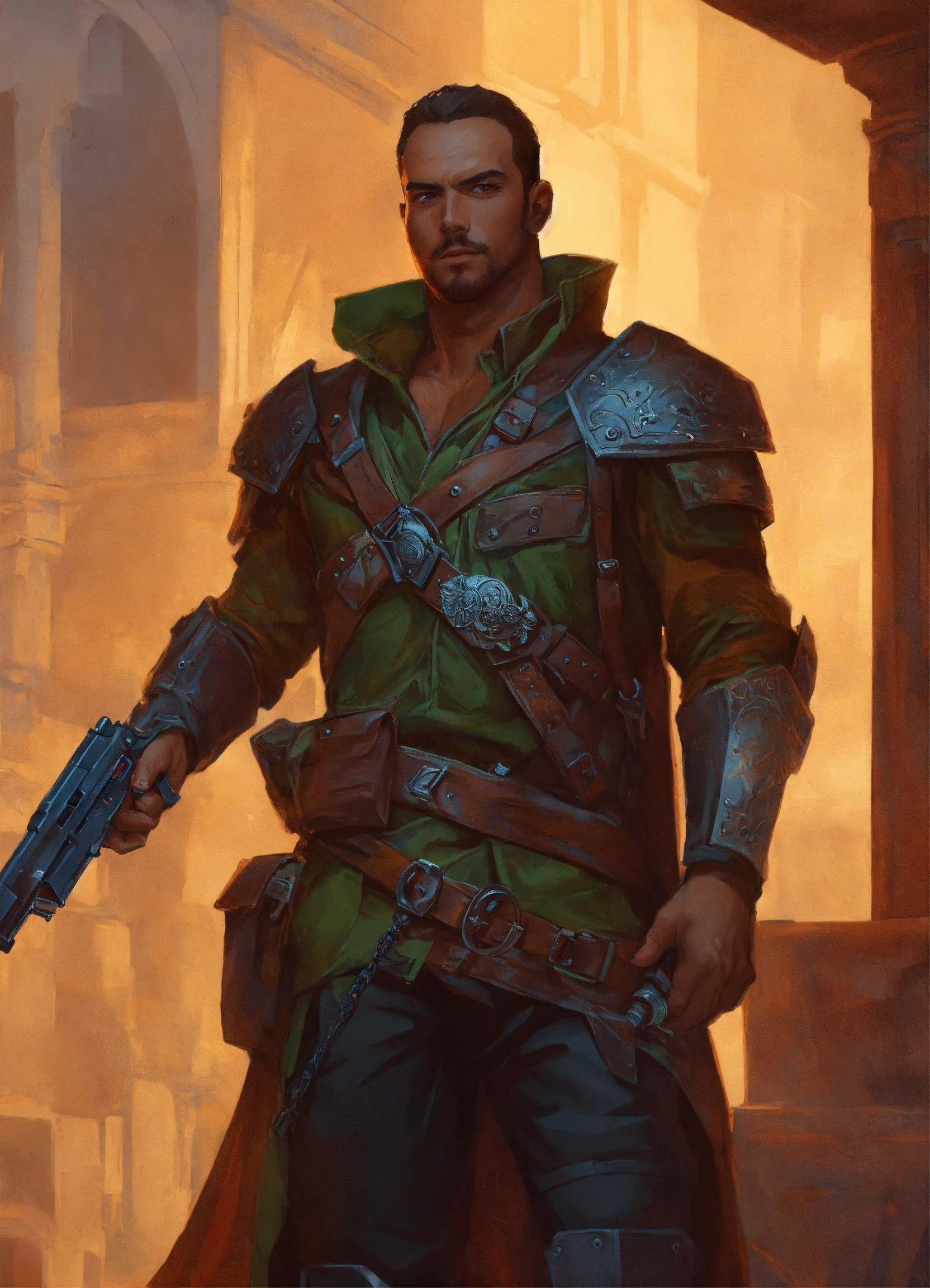 Lexica - Male human bounty hunter, with a pistol in his right hand ...