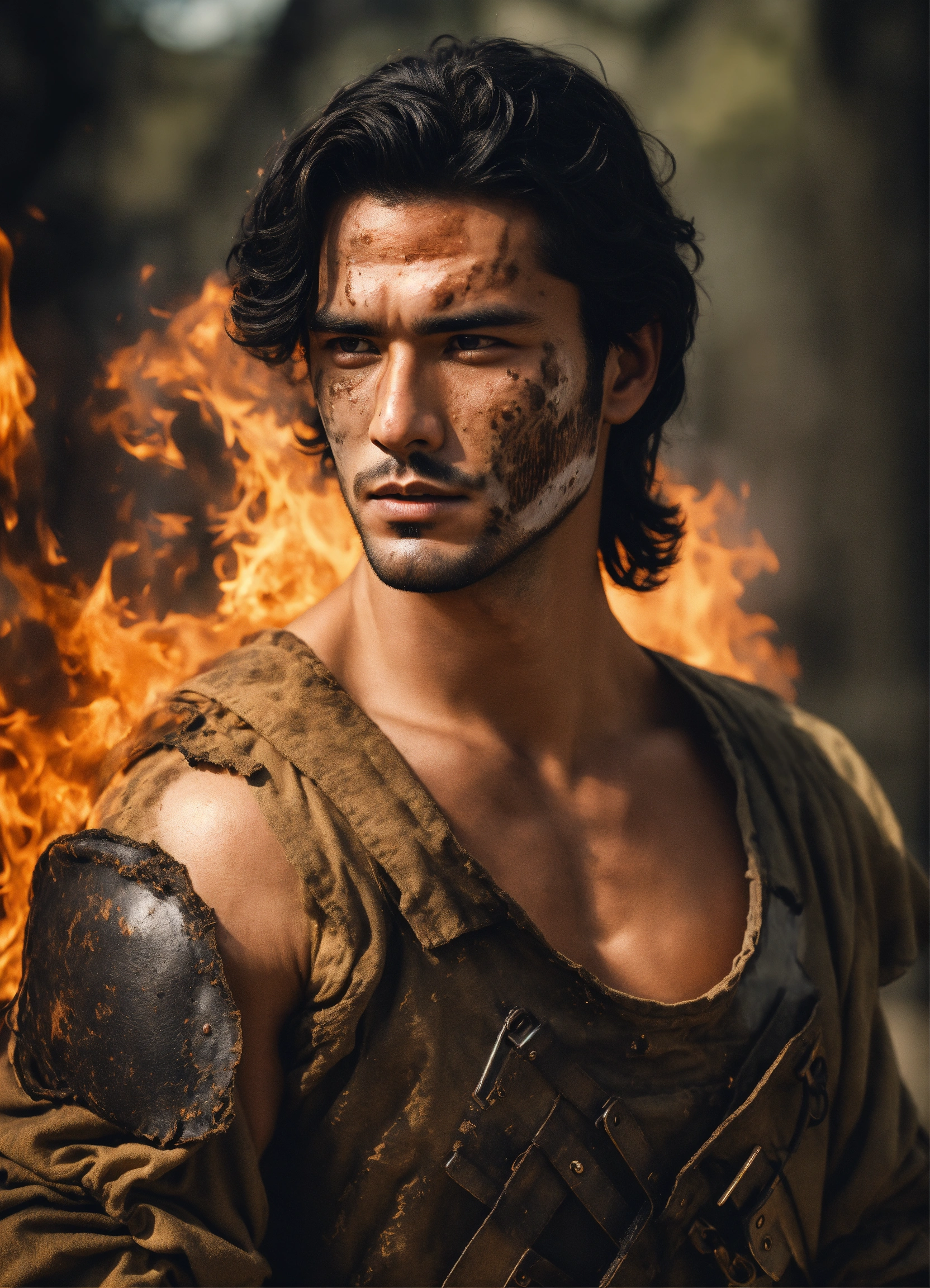 Lexica - Handsome black-haired male warrior prisoner with a burn on his ...