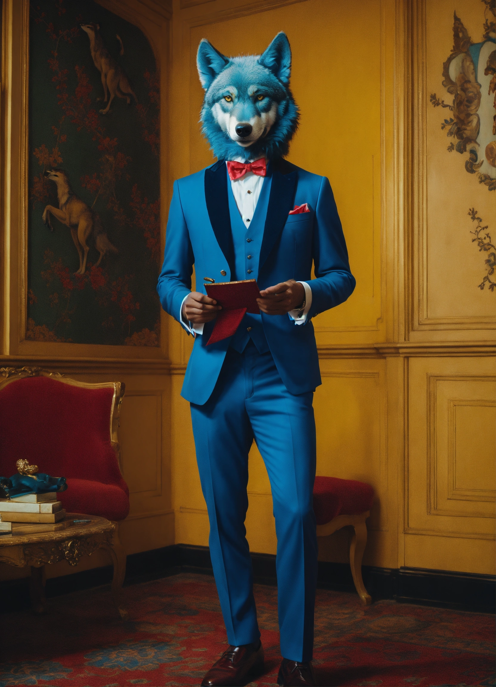 Lexica - Award - Winning Cinematic Still of wolf-Headed butler posing ...