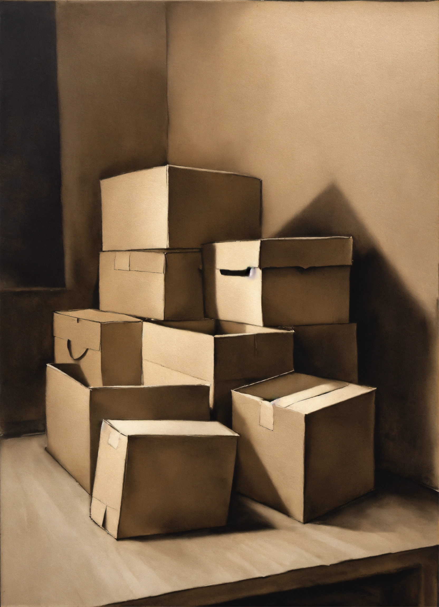 Lexica - Empty boxes still life in charcoal