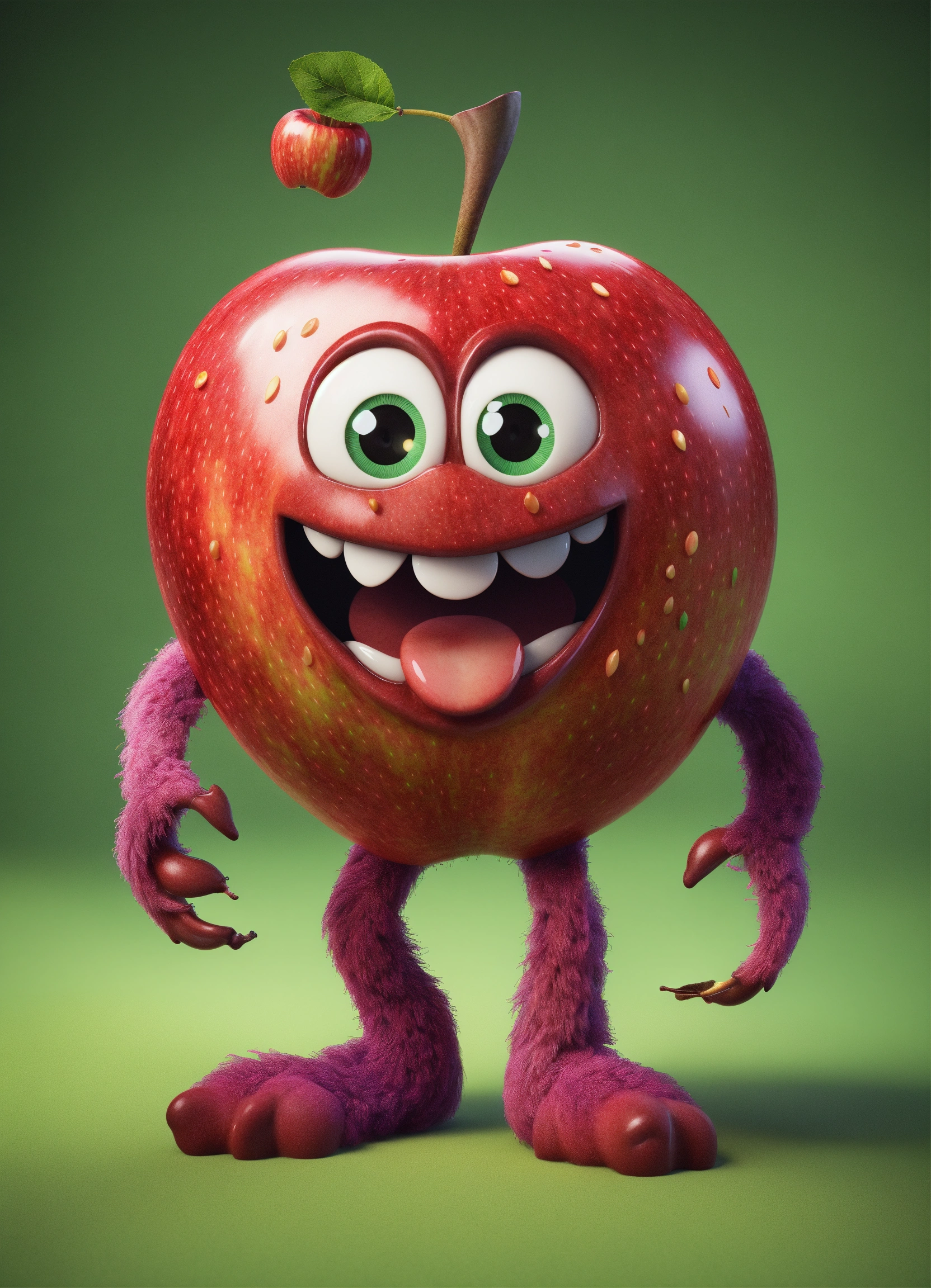 Lexica - An apple monster like Disney cartoon, front view, studio photo ...