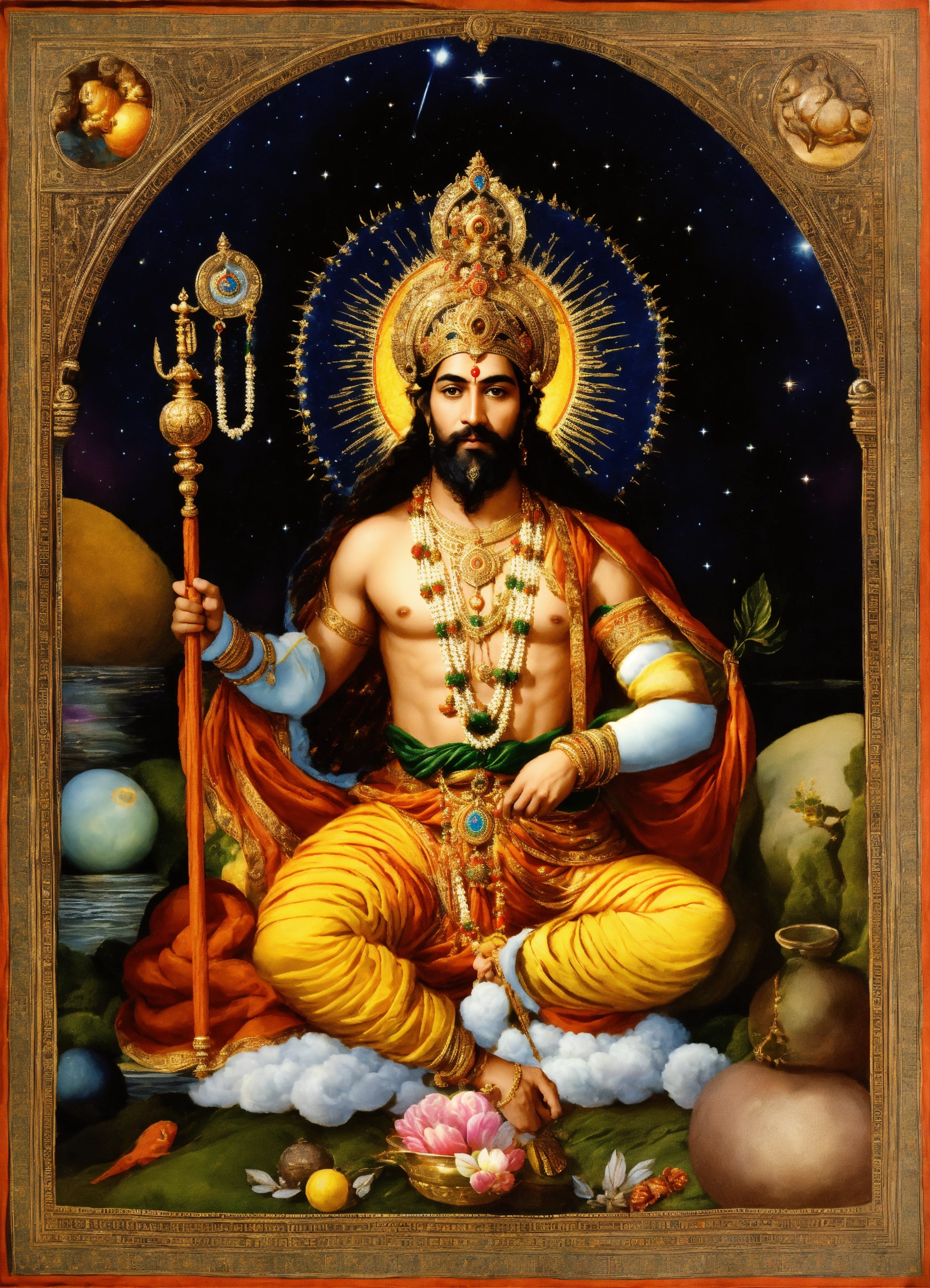 Lexica - Generate an image of lord Jupiter according to Vedic astrology
