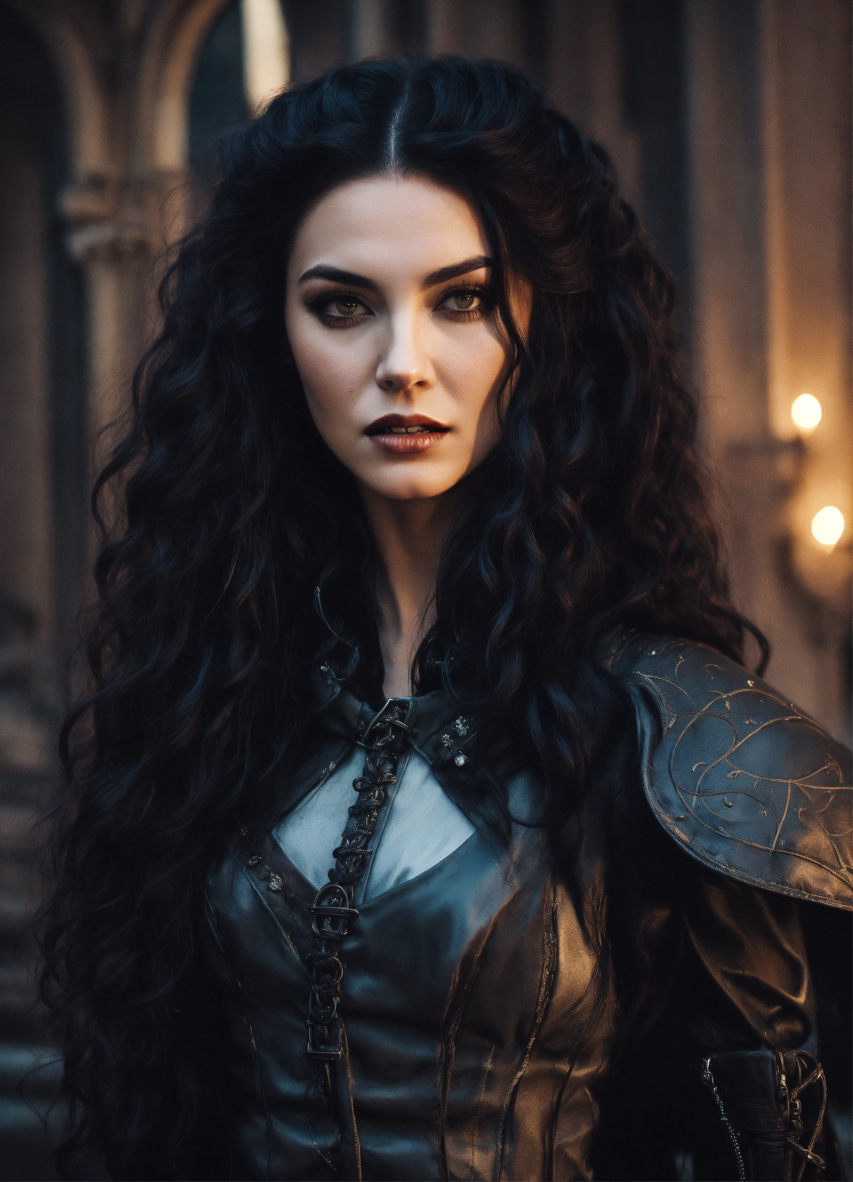 Lexica - Futuristic vampire hunter, older female face, long wavy ...