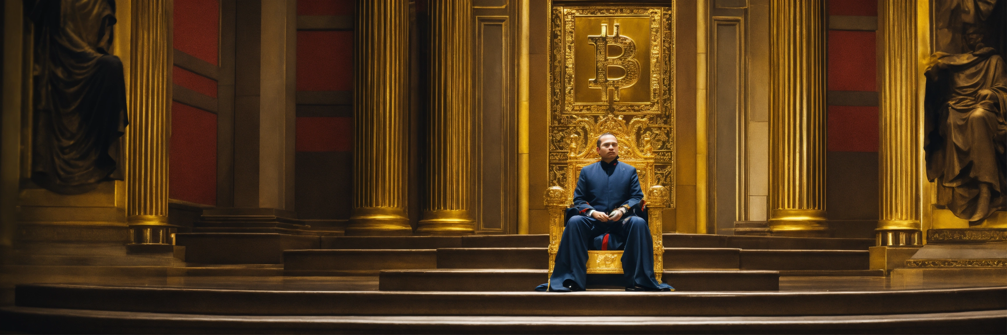 Lexica - A bitcoin sitting in the throne with man guarding beside it