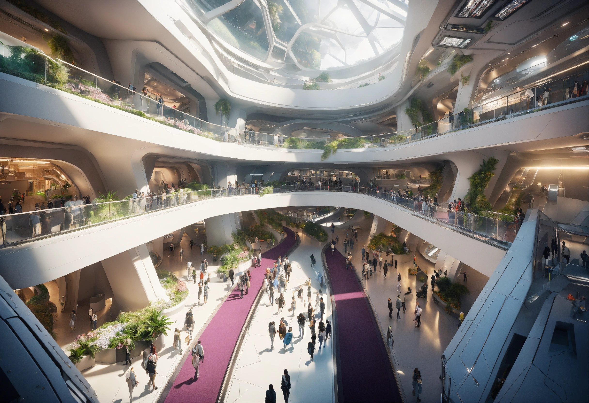 Lexica - A view from above of a crowded enormous hall in the interior ...