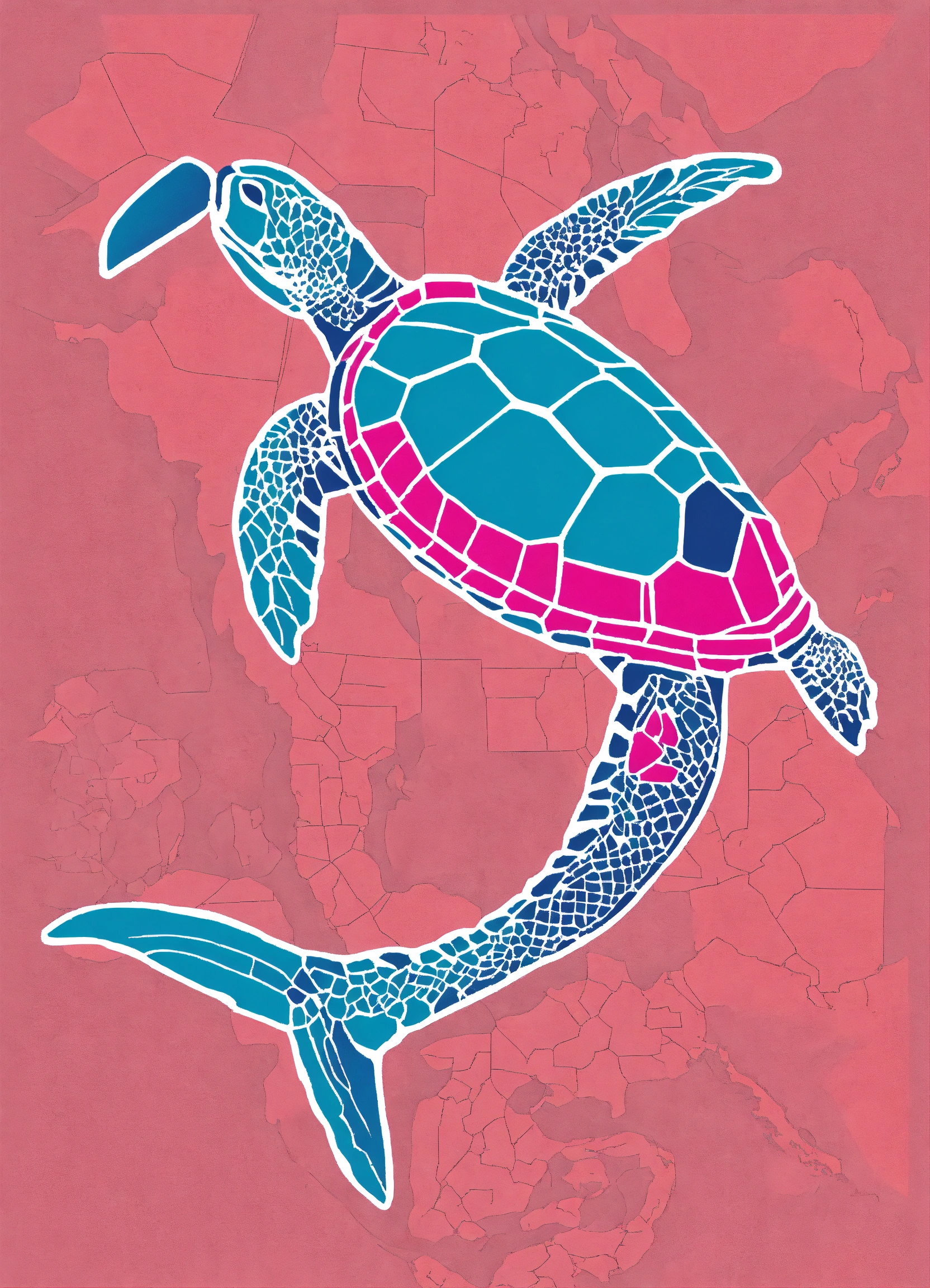 Lexica - Illustration of a stylized sea turtle with a pink outline map ...