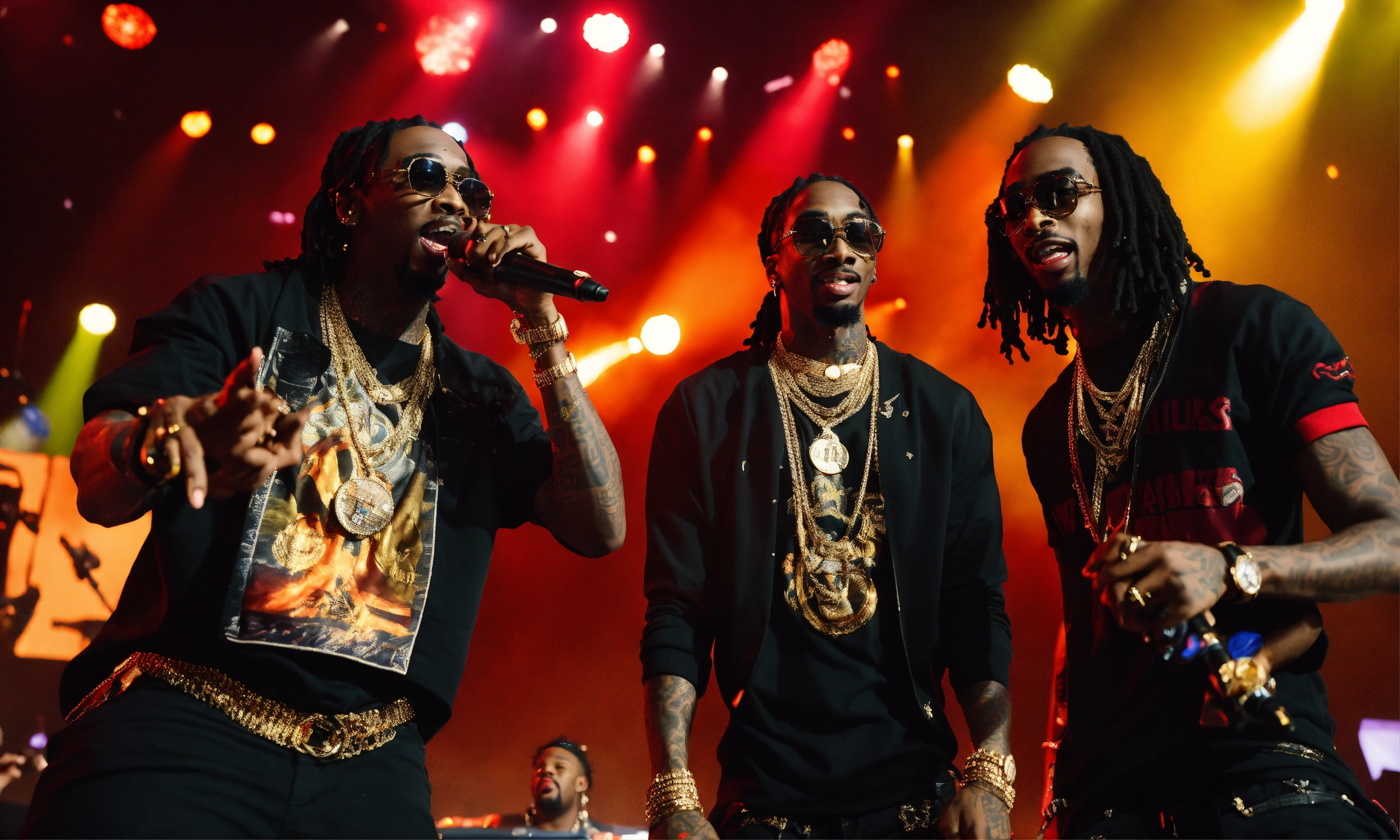 Lexica - Full body shot of Atlanta rap trio Migos "Quavo, Offset, and ...