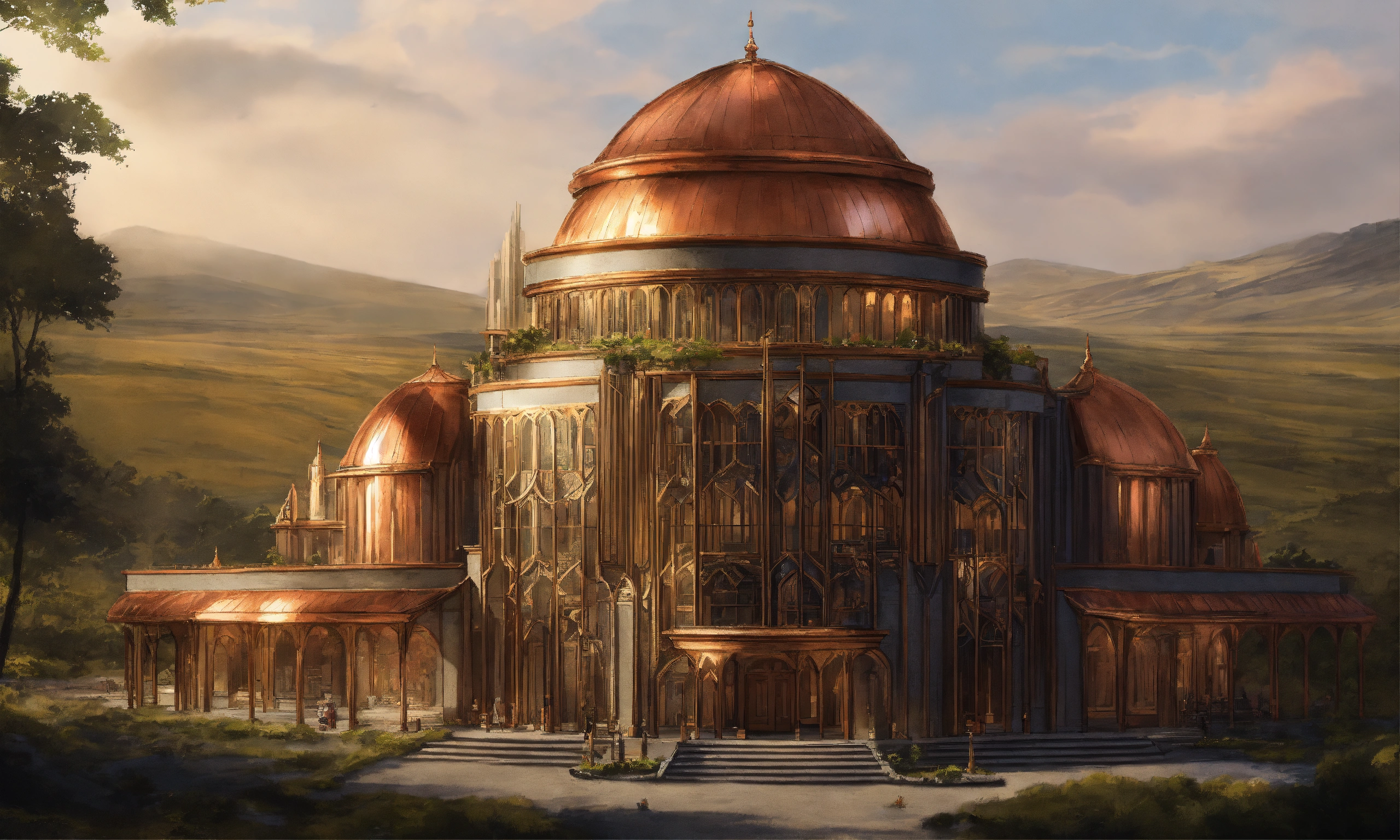 Lexica - Drawing of a fully shown elegant high elf sci fi palace with a ...
