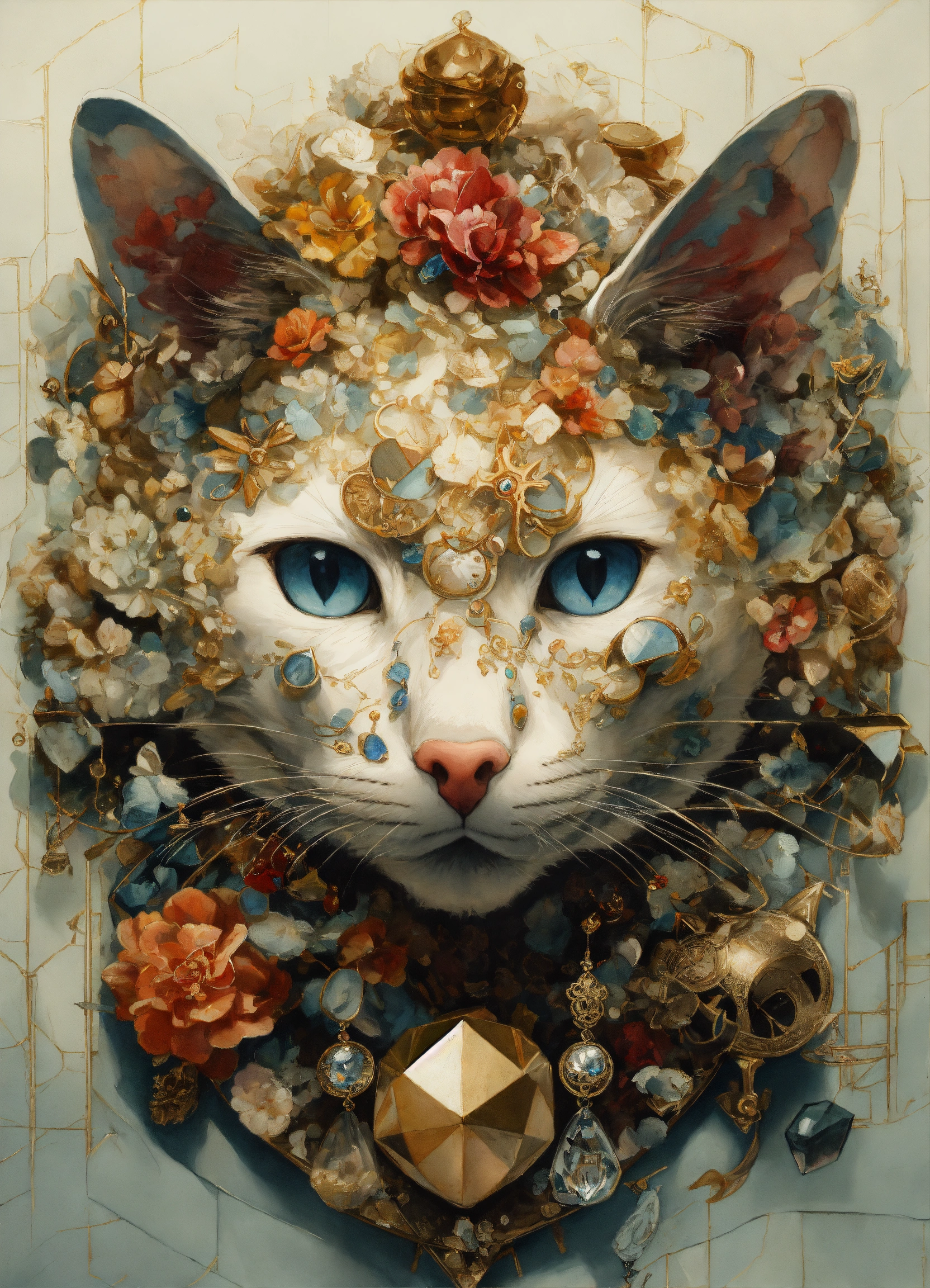 Lexica - The anatomy of a cat head made of diamond,jewelry, domino ...