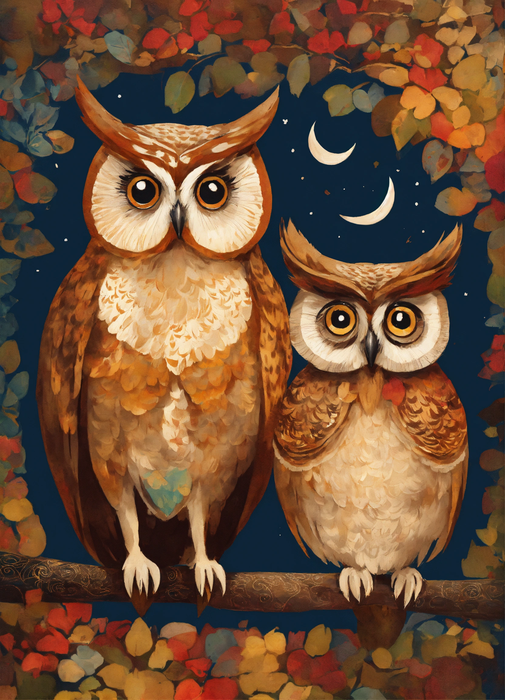 Lexica - Portrait of a small and a large owl, the small owl smiling ...