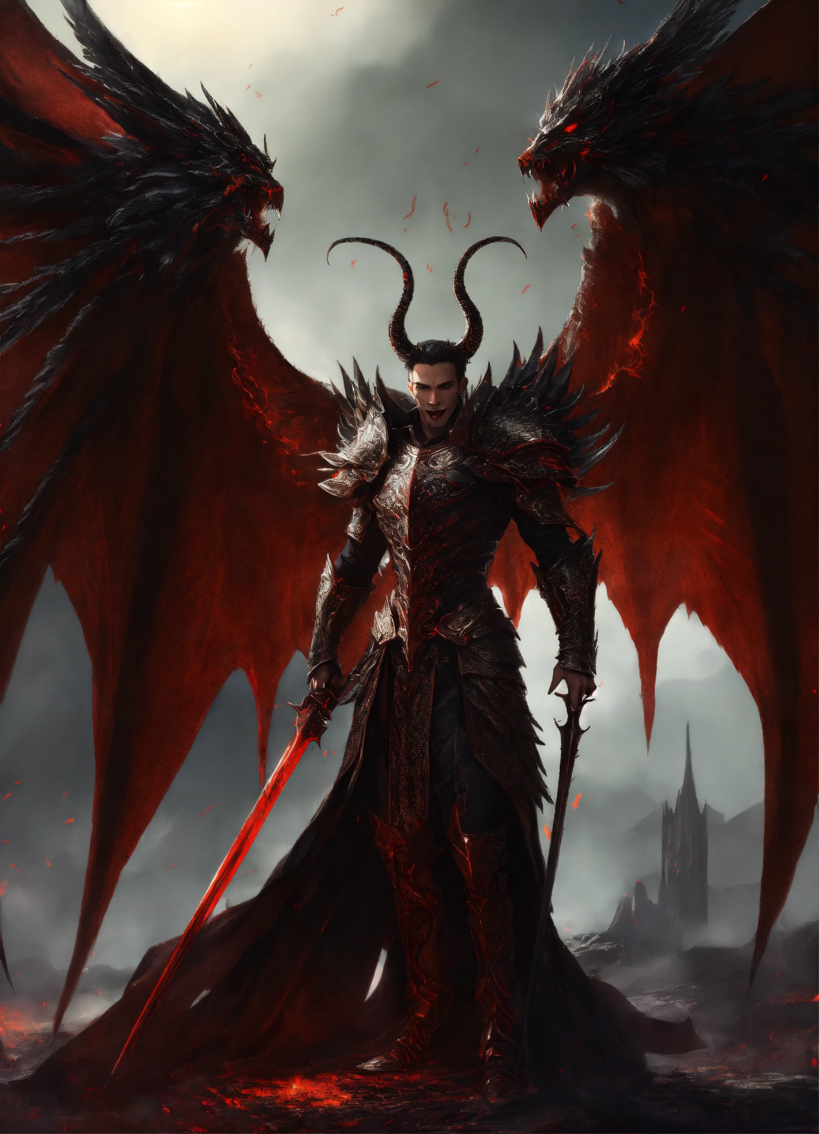 Lexica - Lucifer, massive wings, horns, full armour, long nails ...