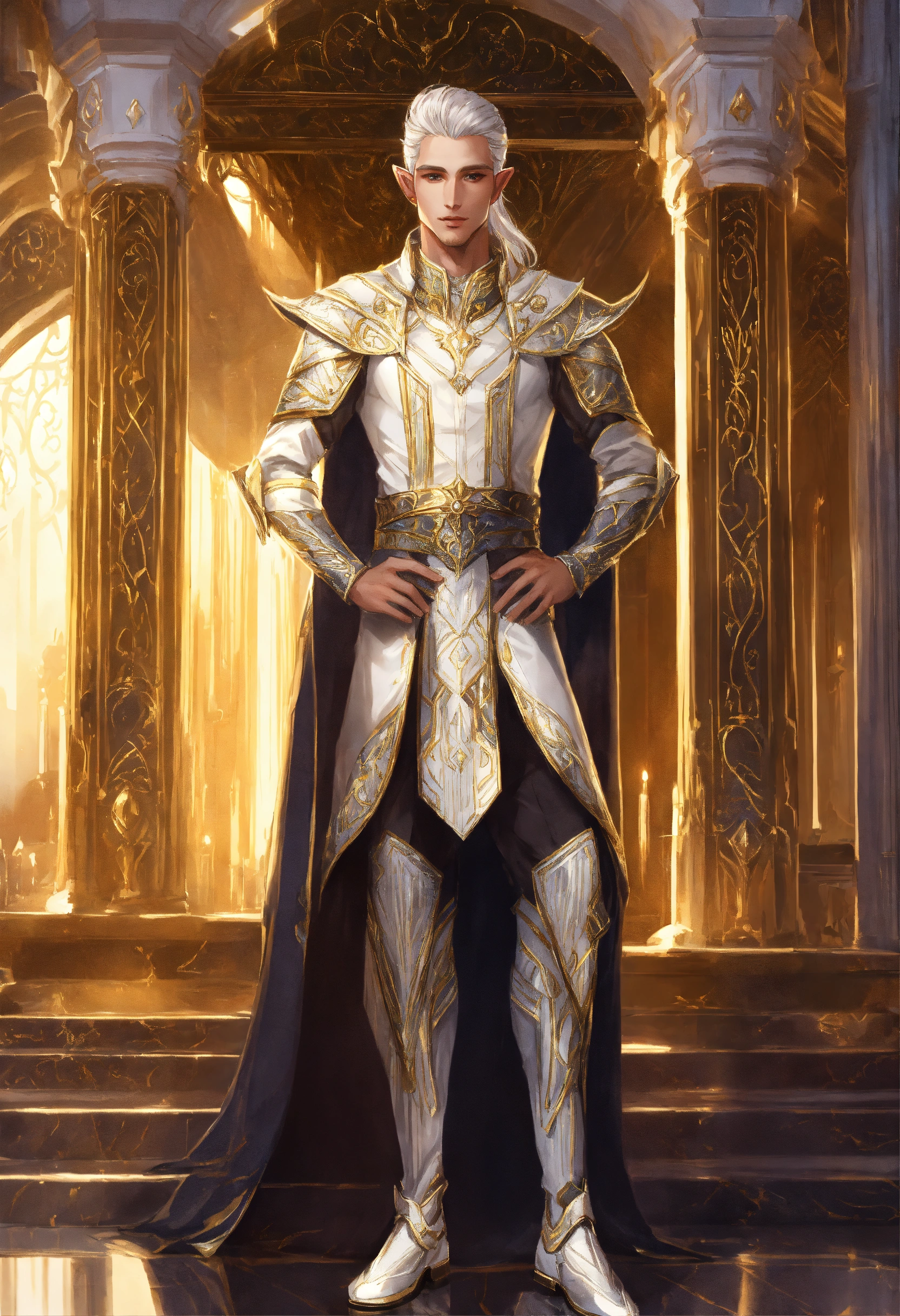 Lexica - Drawing of an elf king, royalty, sci fi, cybernetic, white and ...