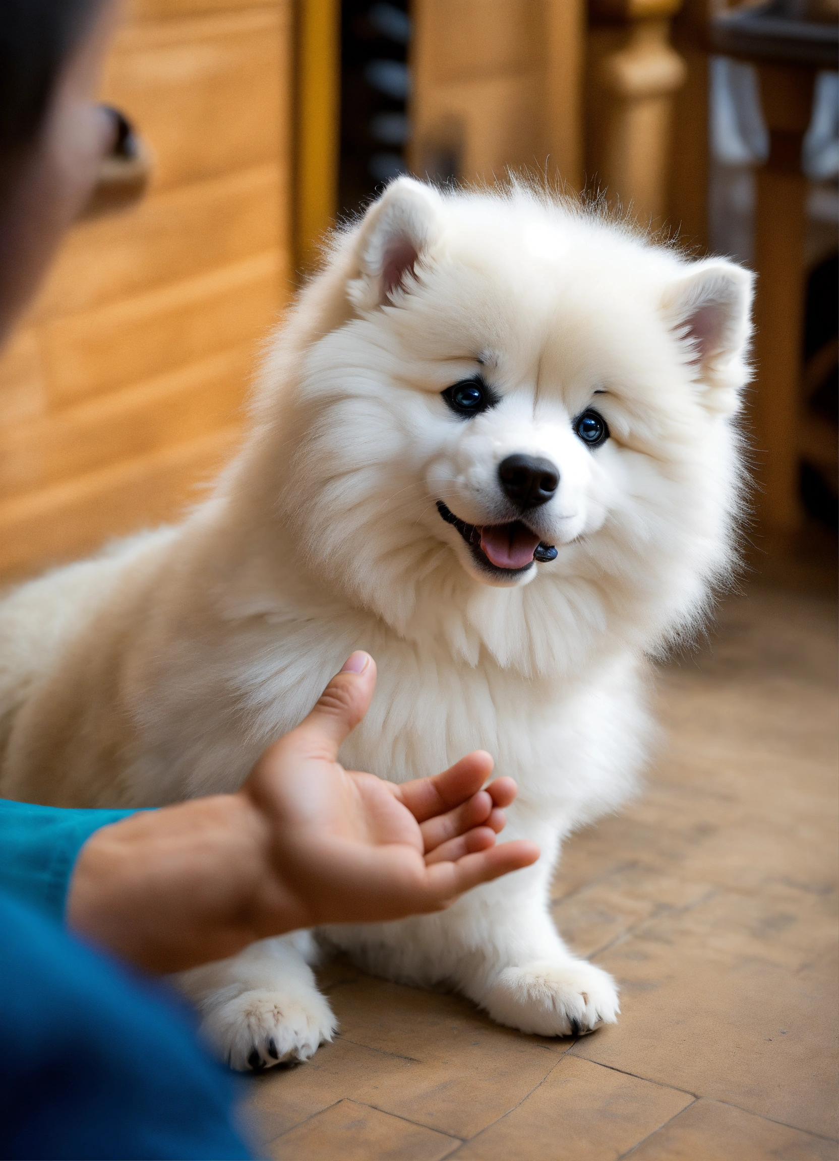Lexica - A Samoyed dog paw touching the human hand, inspired by Disney ...