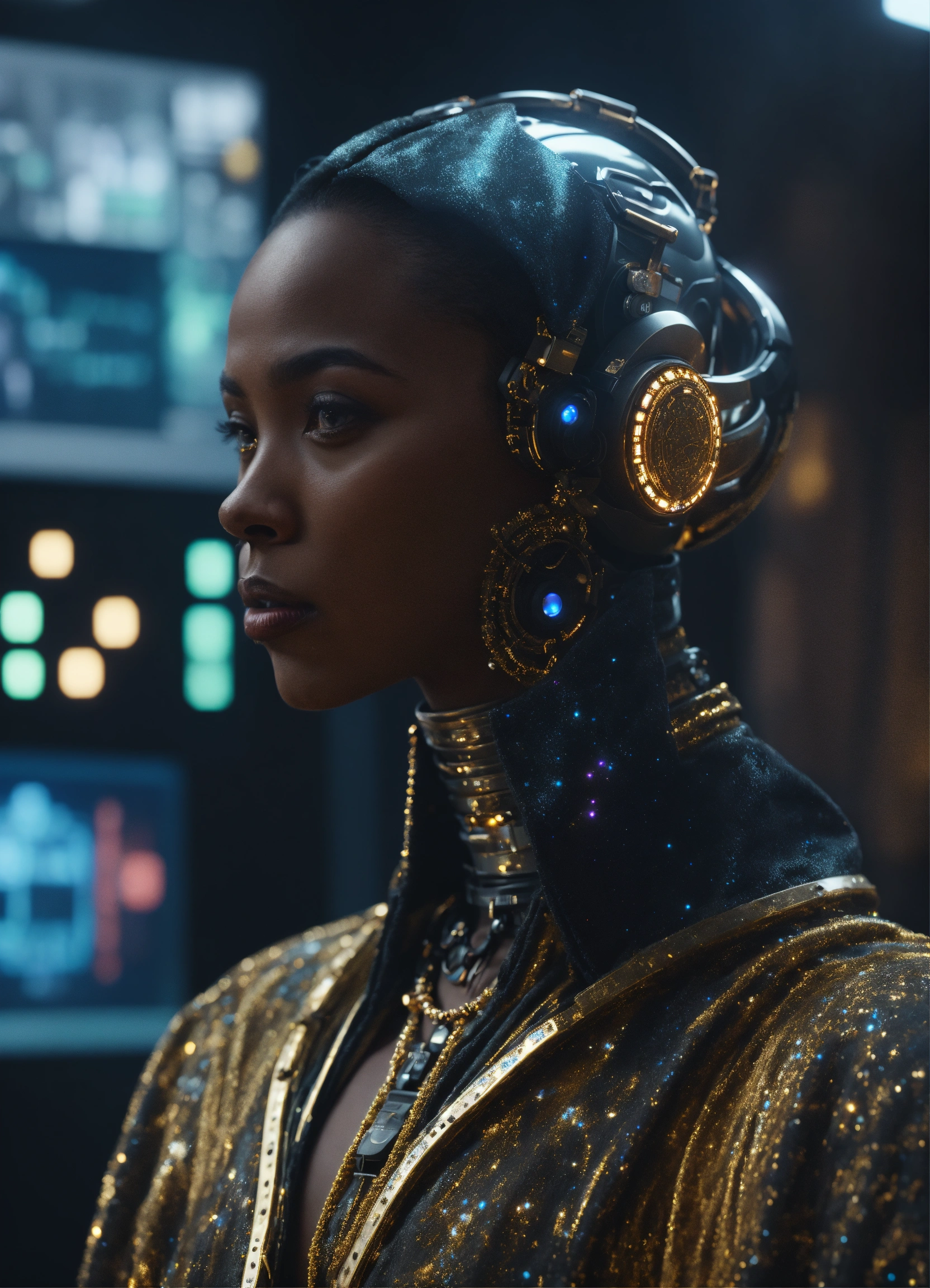 Lexica - Zoom out from a sophisticated black panter faced humanoid ...